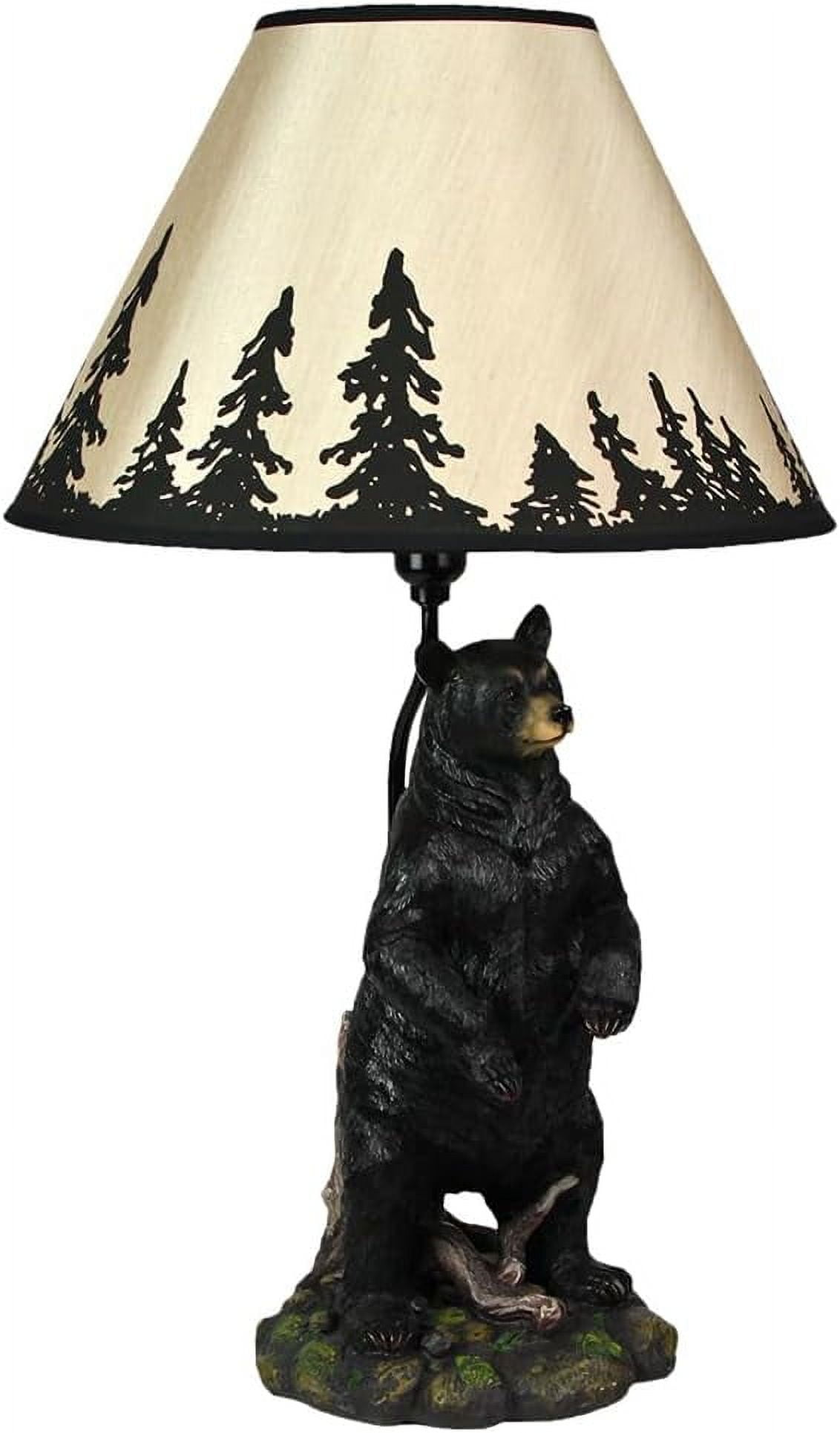 Zeckos Arkadius Rustic Black Bear Resin 24 Inch Table Lamp with Forest ...