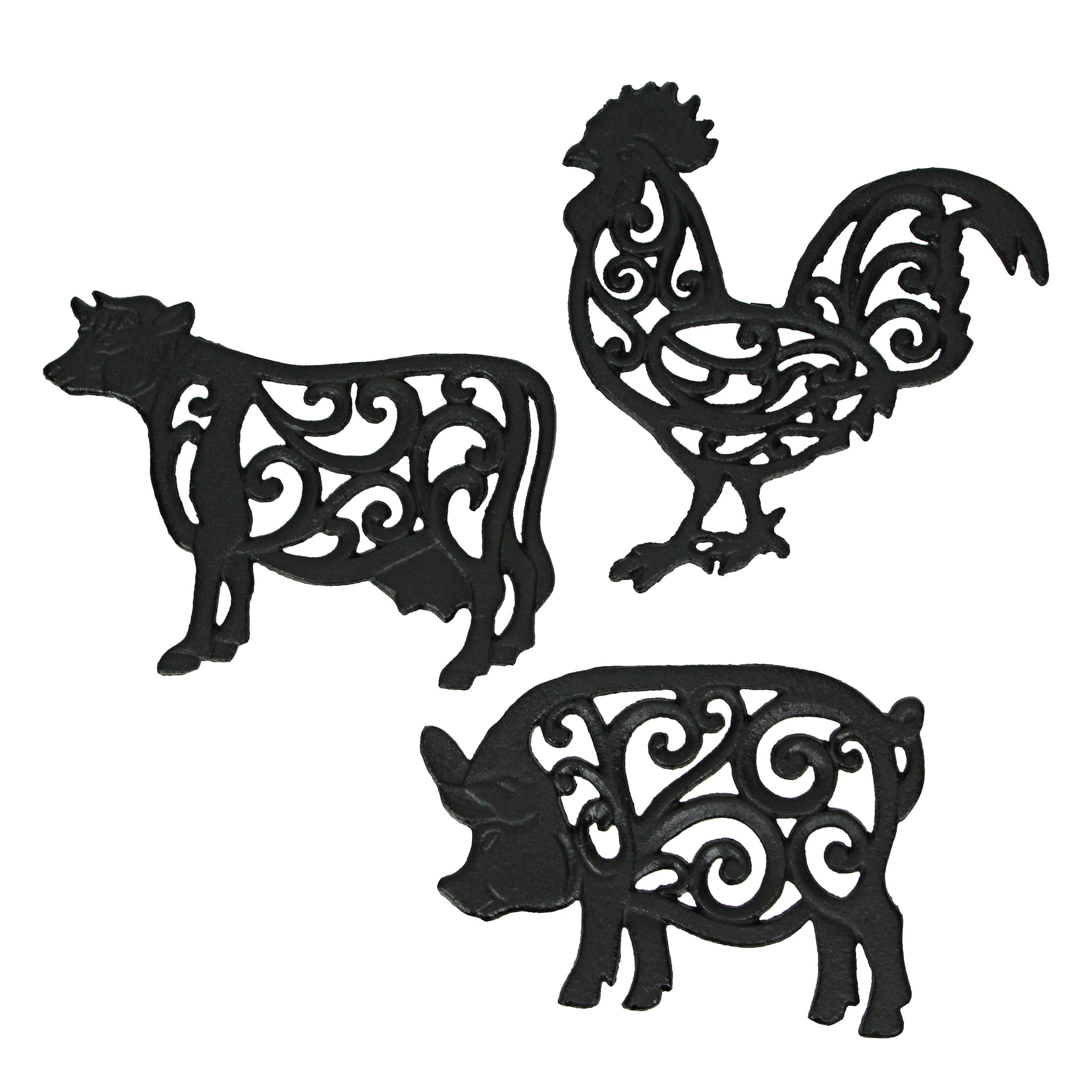 Zeckos Black Cast Iron Farm Animal Kitchen Trivets Set of 3 - Walmart.com