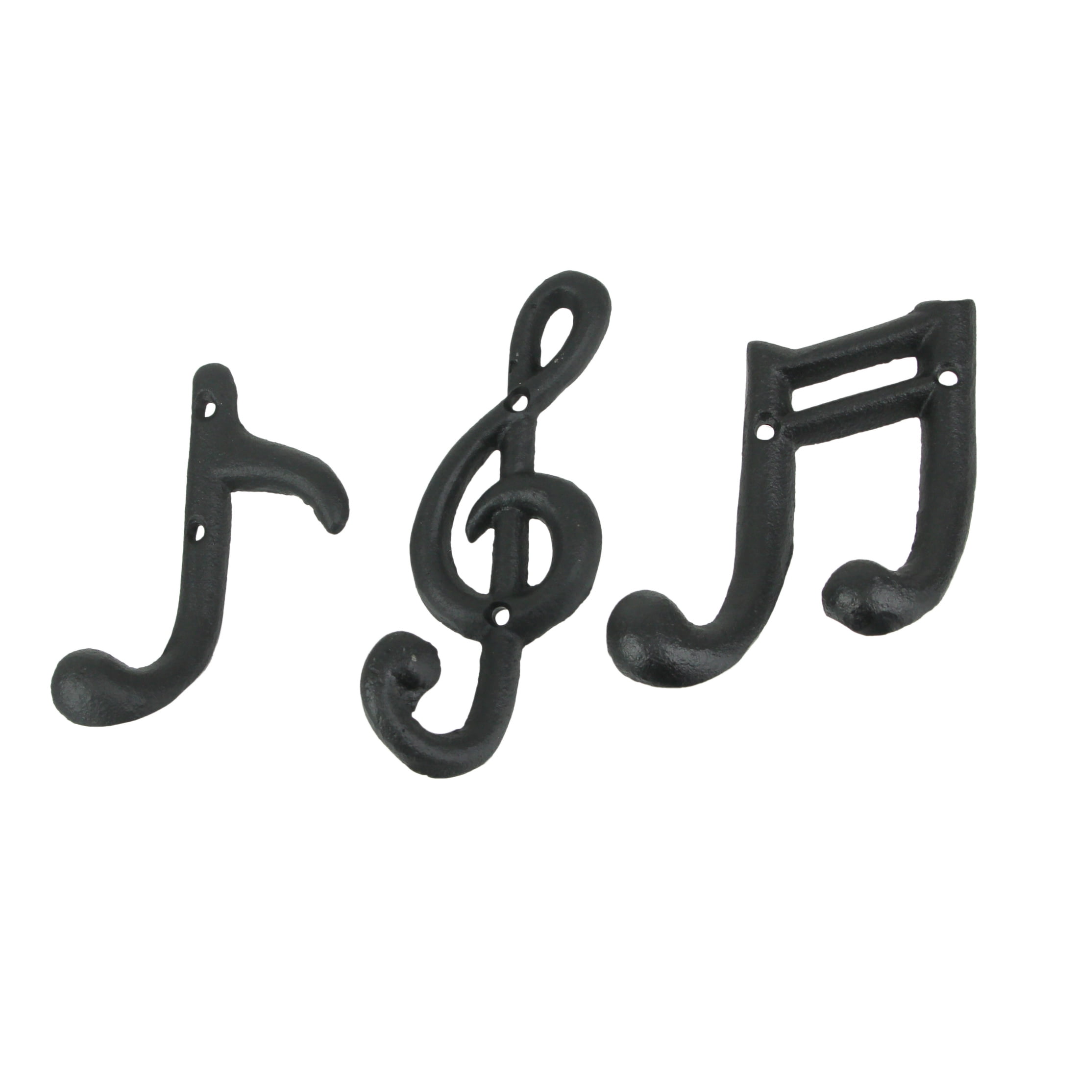 Zeckos Black Cast Iron Musical Note Wall Hooks Room Decor Set of 3 ...