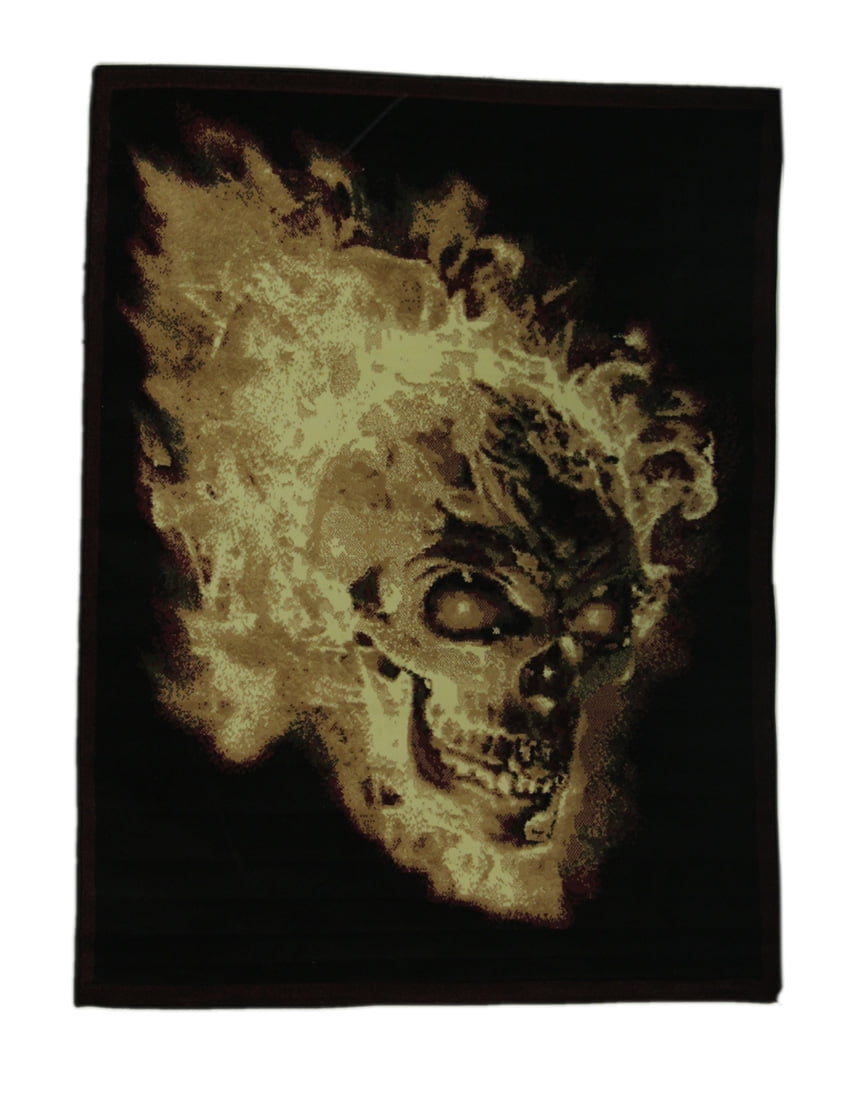 Zeckos Black Flaming Evil Skull 5 X 7 inch Area Rug with Red Border ...