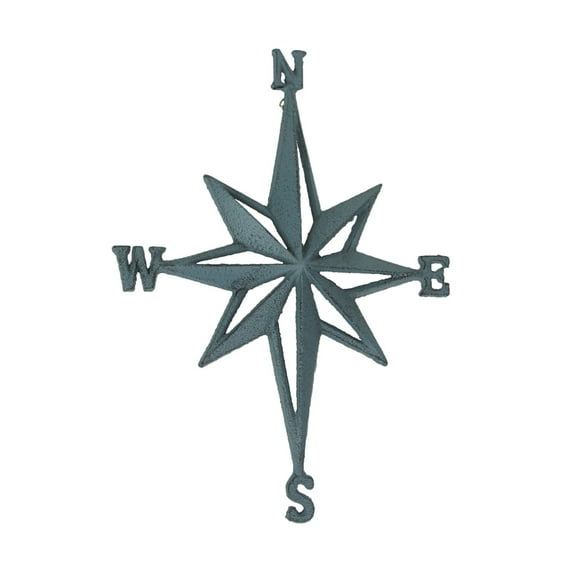 Zeckos Blue-Grey Cast Iron Nautical Compass Rose Wall Decor 13.75 inch ...