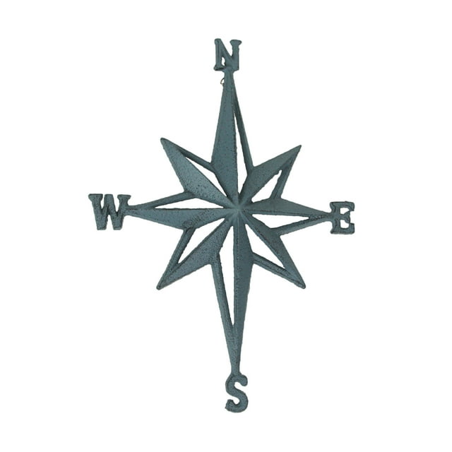 Zeckos Blue-Grey Cast Iron Nautical Compass Rose Wall Decor 13.75 inch ...