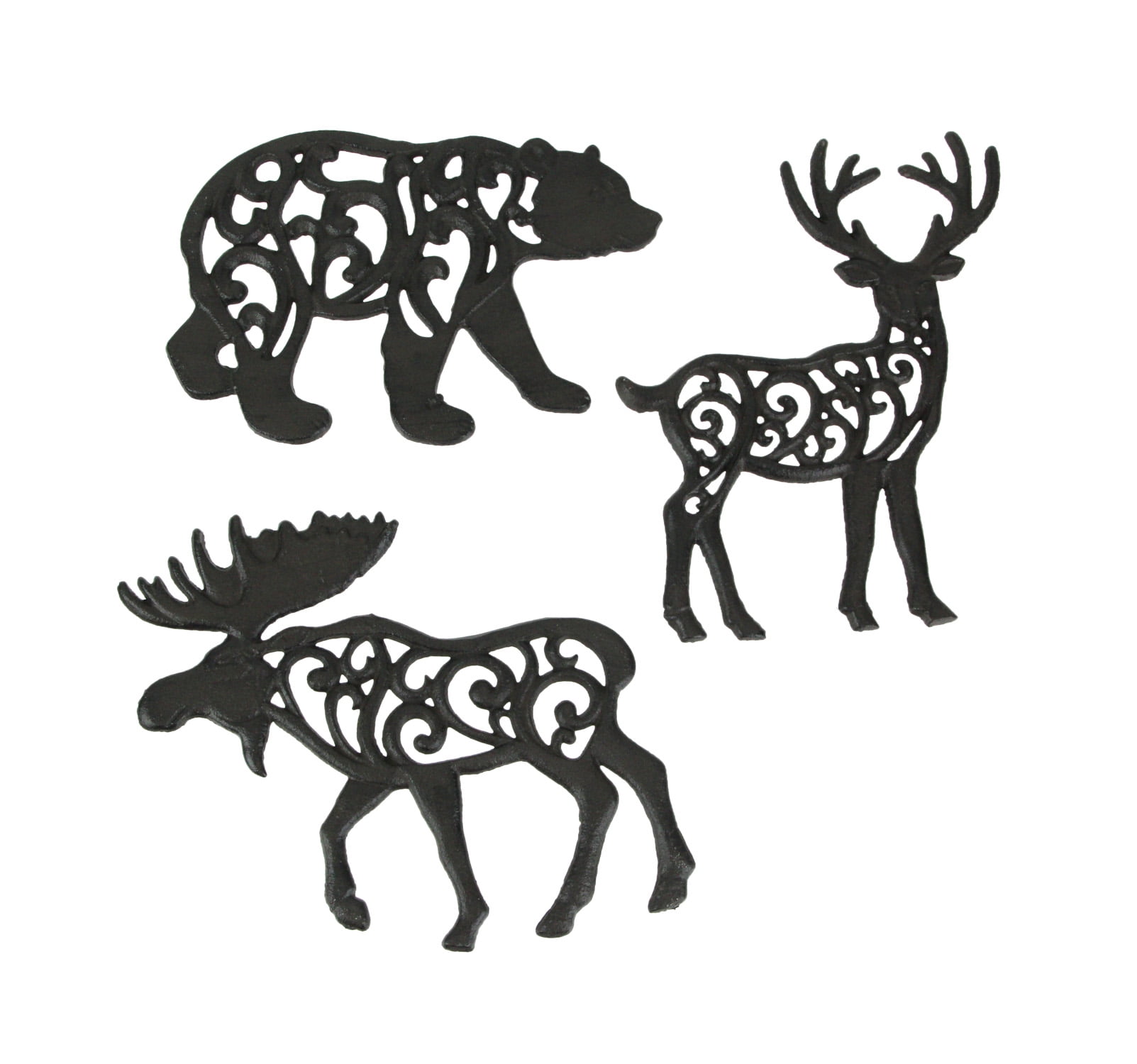 Zeckos Bronze Cast Iron Lodge Wild Animal Kitchen Trivets Set of 3 ...