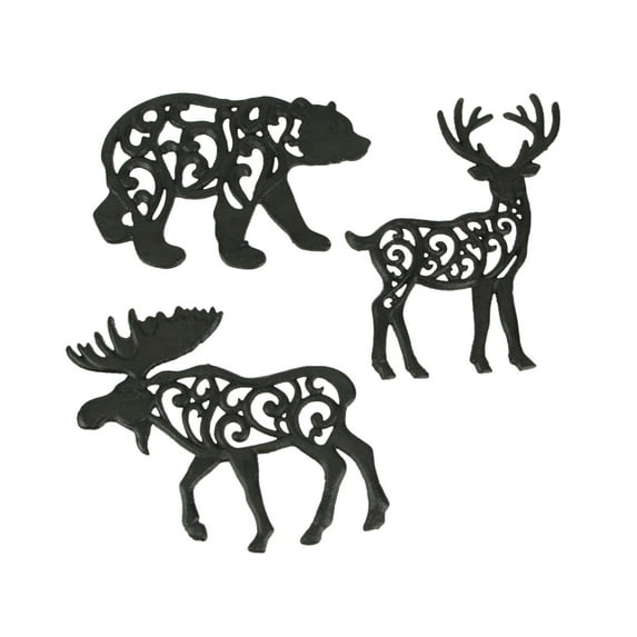 Zeckos Bronze Cast Iron Lodge Wild Animal Kitchen Trivets Set of 3 ...