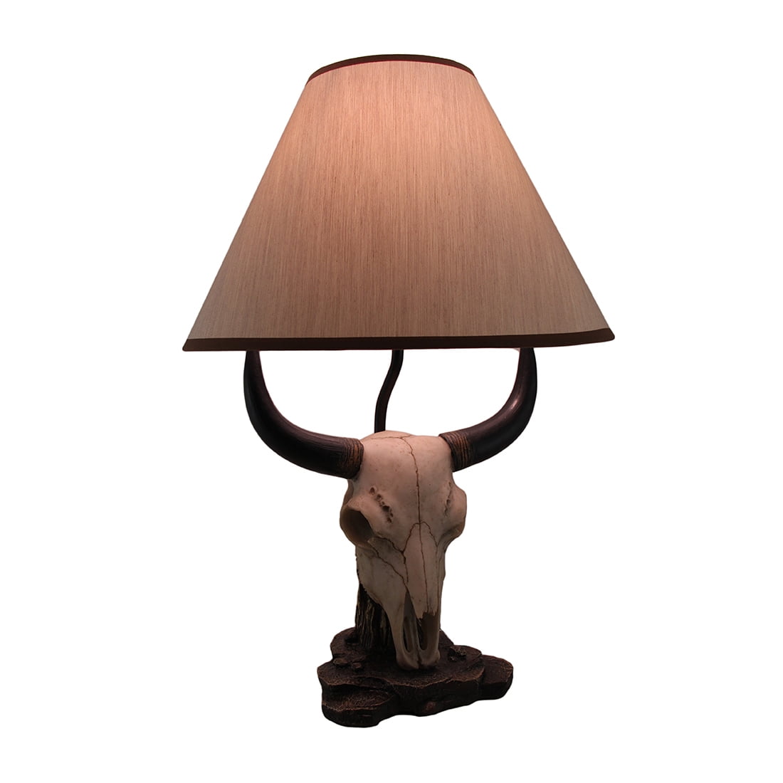 Free Shipping! Zeckos Bull Skull Table Lamp with Beige Fabric Shade ...
