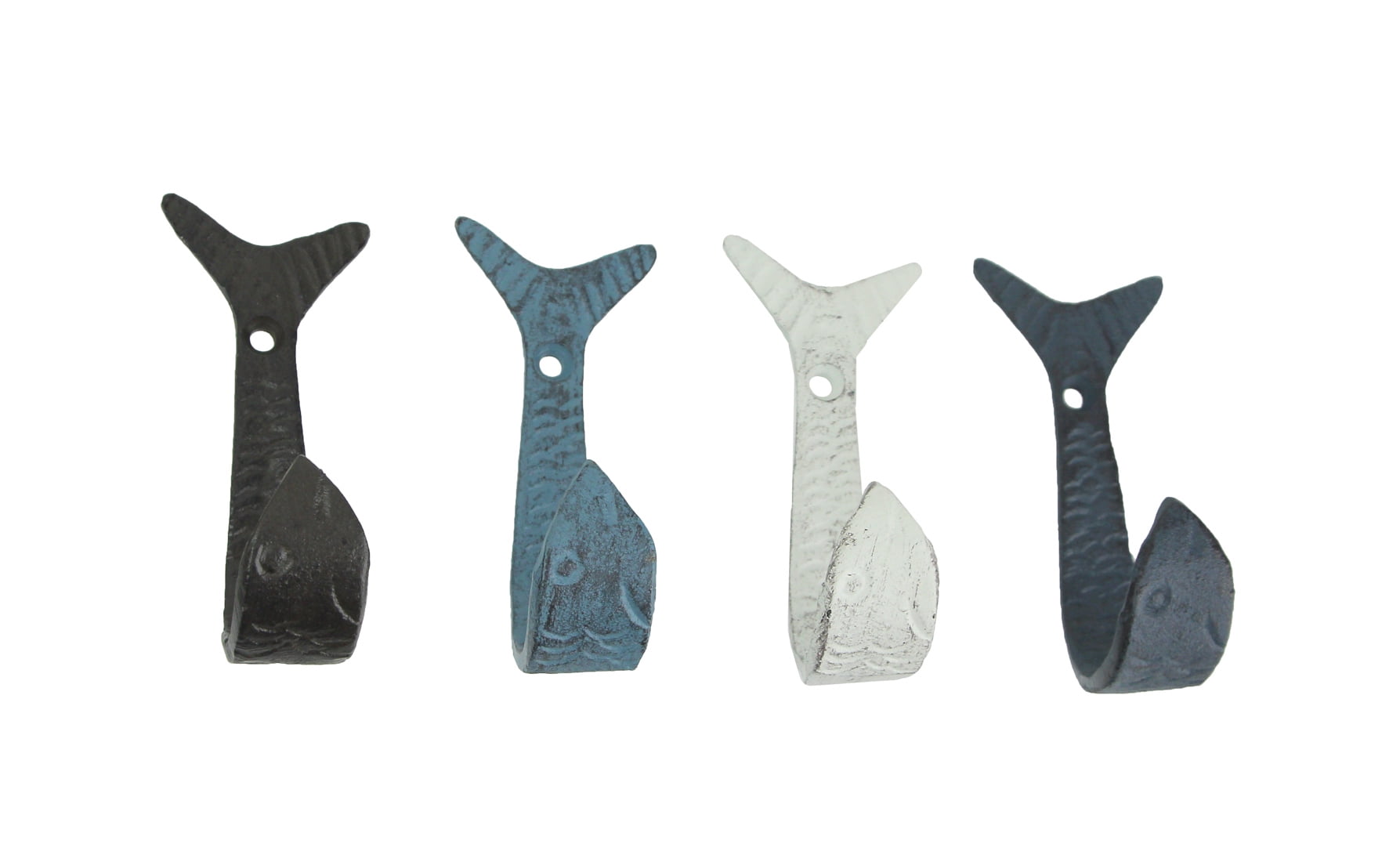 Zeckos Cast Iron Flipping Fish Wall Hooks Coastal Decor Hanger Set of 4 ...