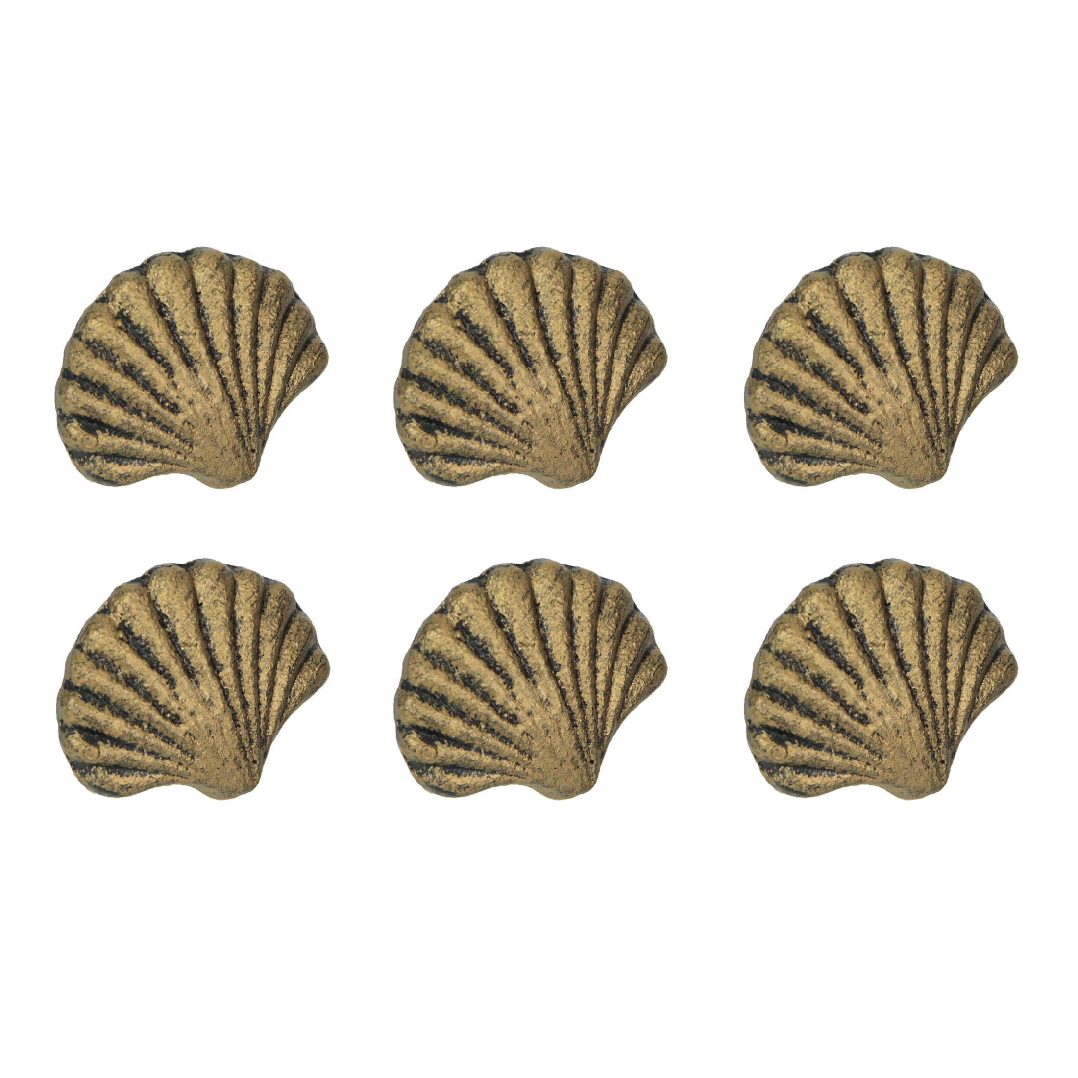 Zeckos Cast Iron Scallop Sea Shell Drawer Pulls Cabinet Knobs Set of 6 ...