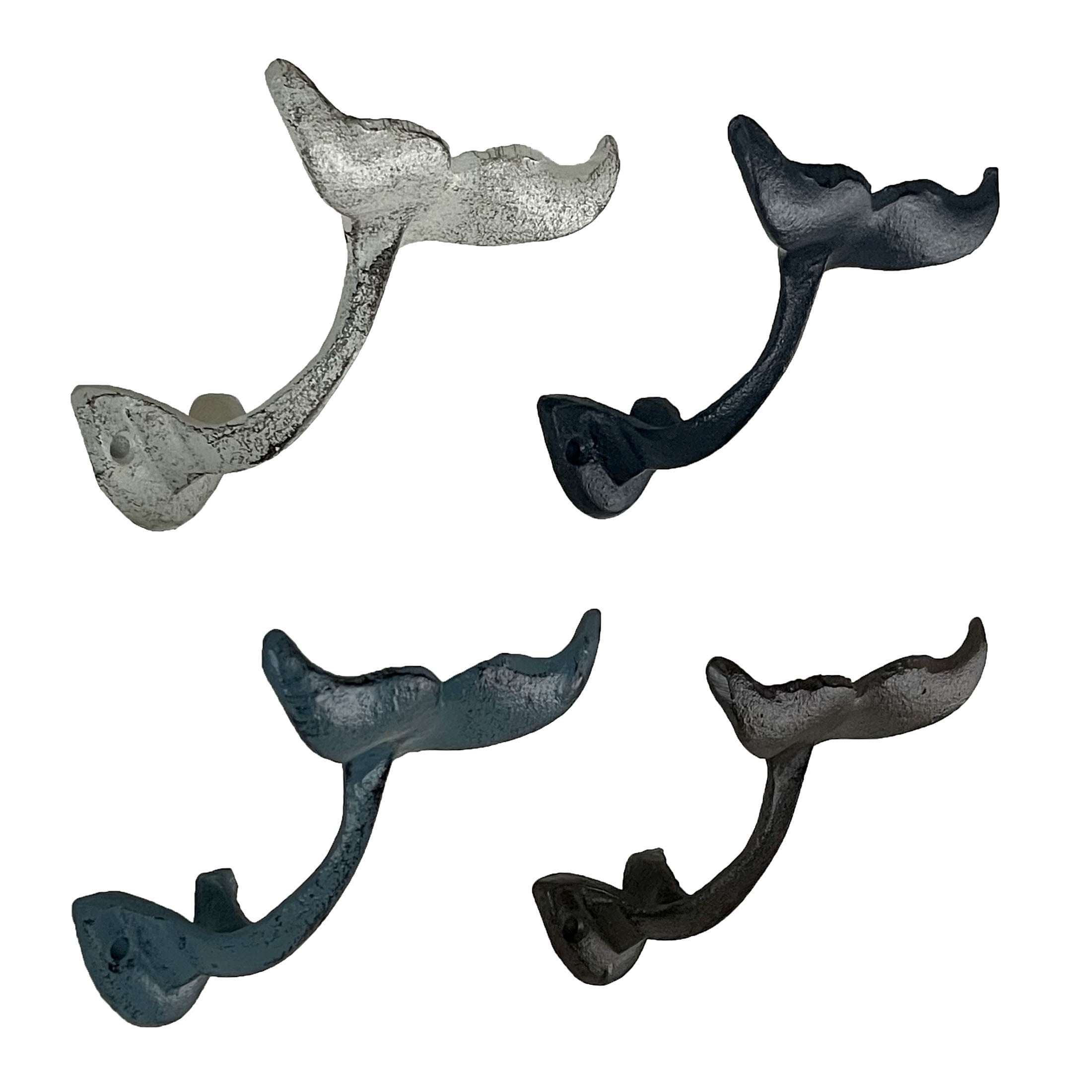 Zeckos Cast Iron Whale Tail Wall Hooks Coastal Home Decor Hangers Set ...