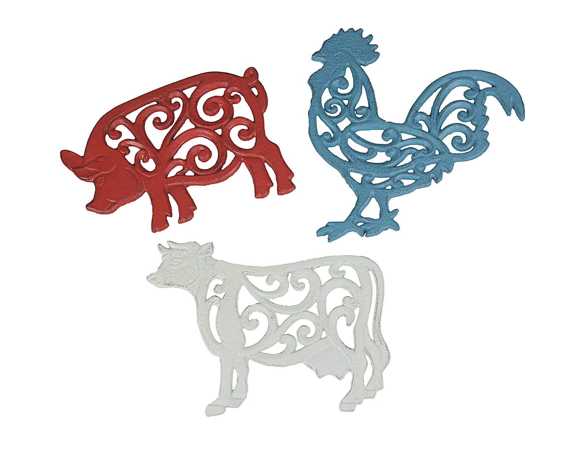 Zeckos Colorful Cast Iron Farm Animal Kitchen Trivets Set of 3 ...