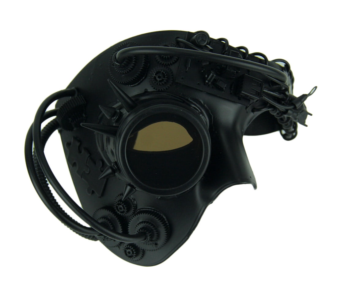 Zeckos Dan Droid Steampunk Cyborg Spiked One Eyed Metallic Mask - Black ...