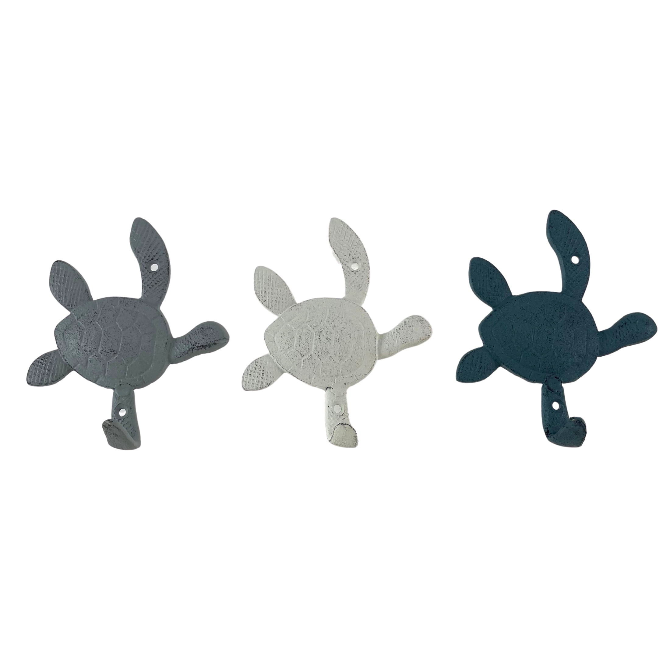 Zeckos Cast Iron Sea Turtle Wall Hook Set – Blue, Gray, White, Indoor ...
