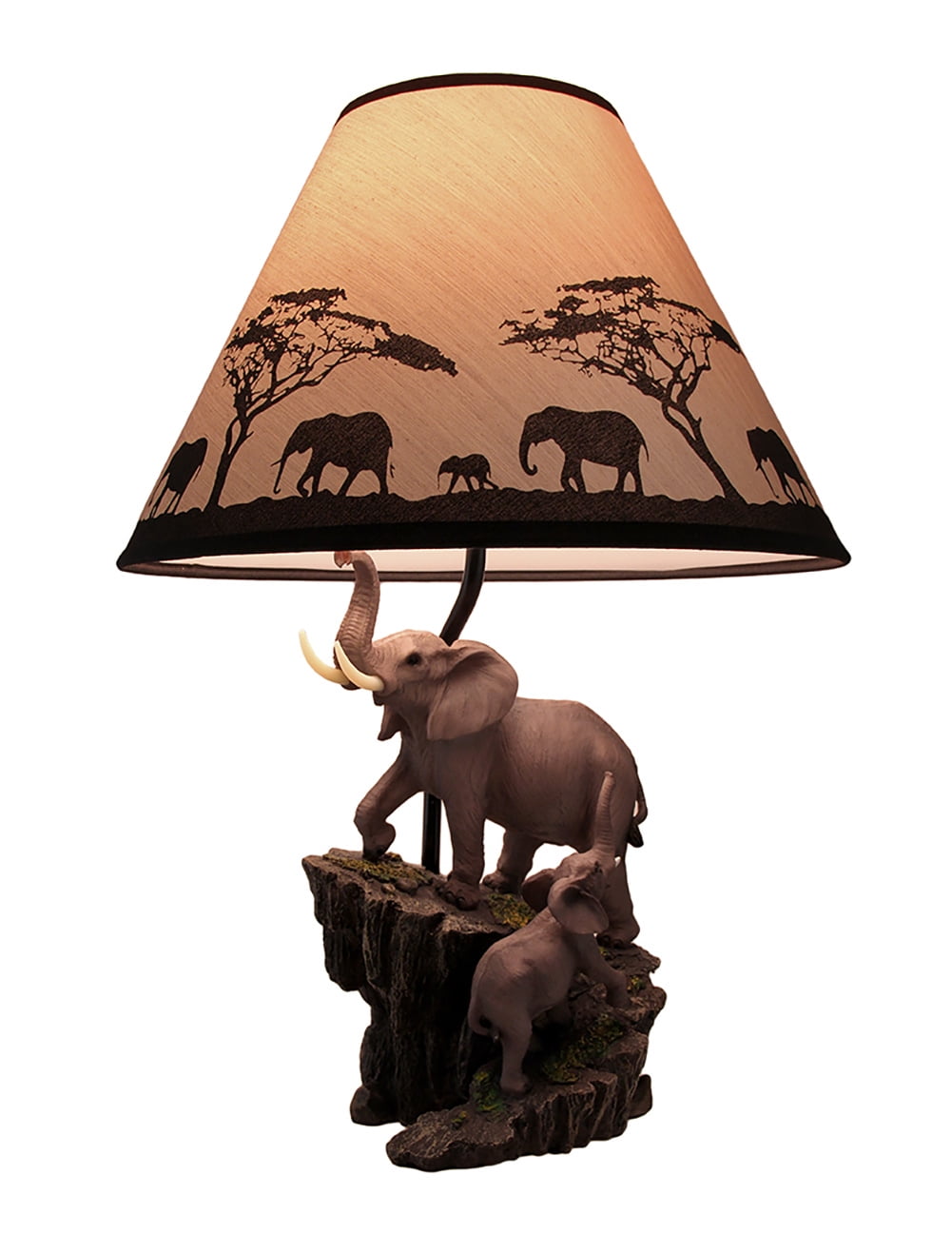 Zeckos Resin Elephant and Baby Table Lamp with Decorative Expedition ...