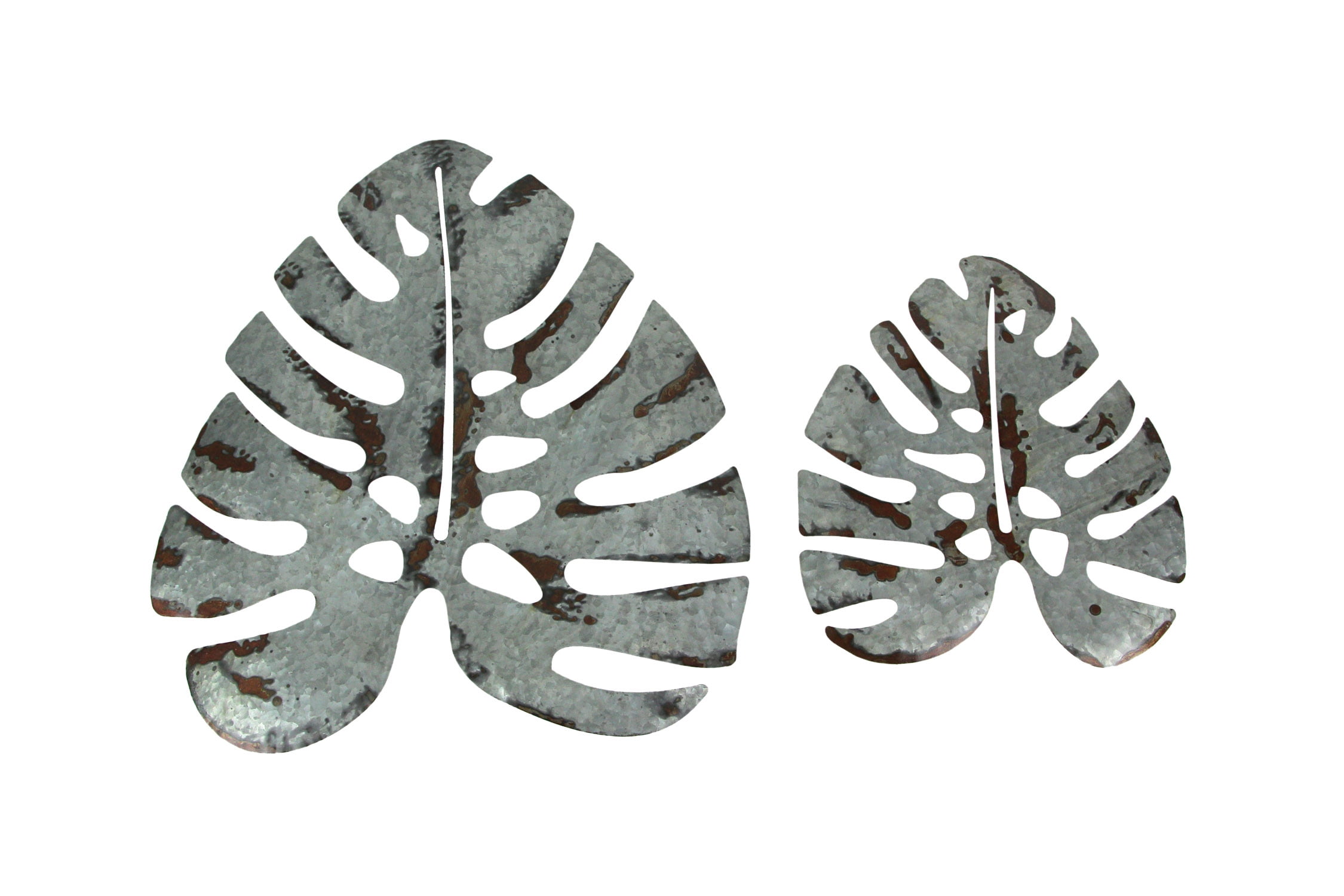 Zeckos Galvanized Metal Monstera Leaf Wall Hanging Home Decor Set of 2 ...