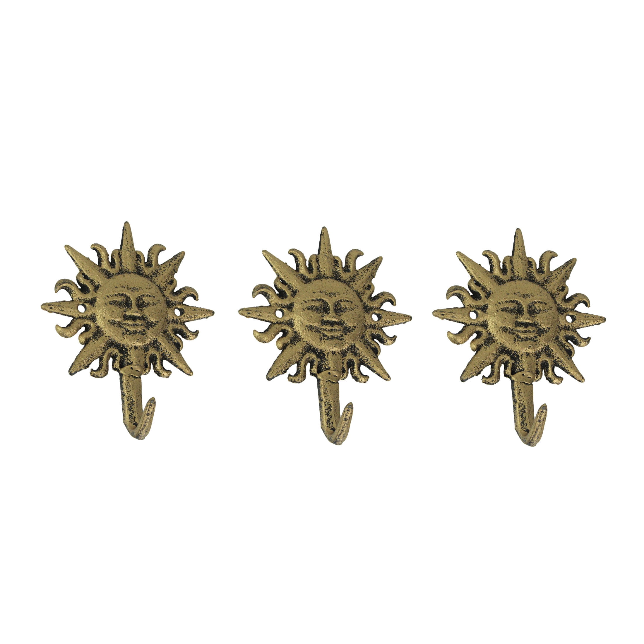 Zeckos Gold Cast Iron Sun Face Decorative Wall Hooks Set of 3 - Walmart.com