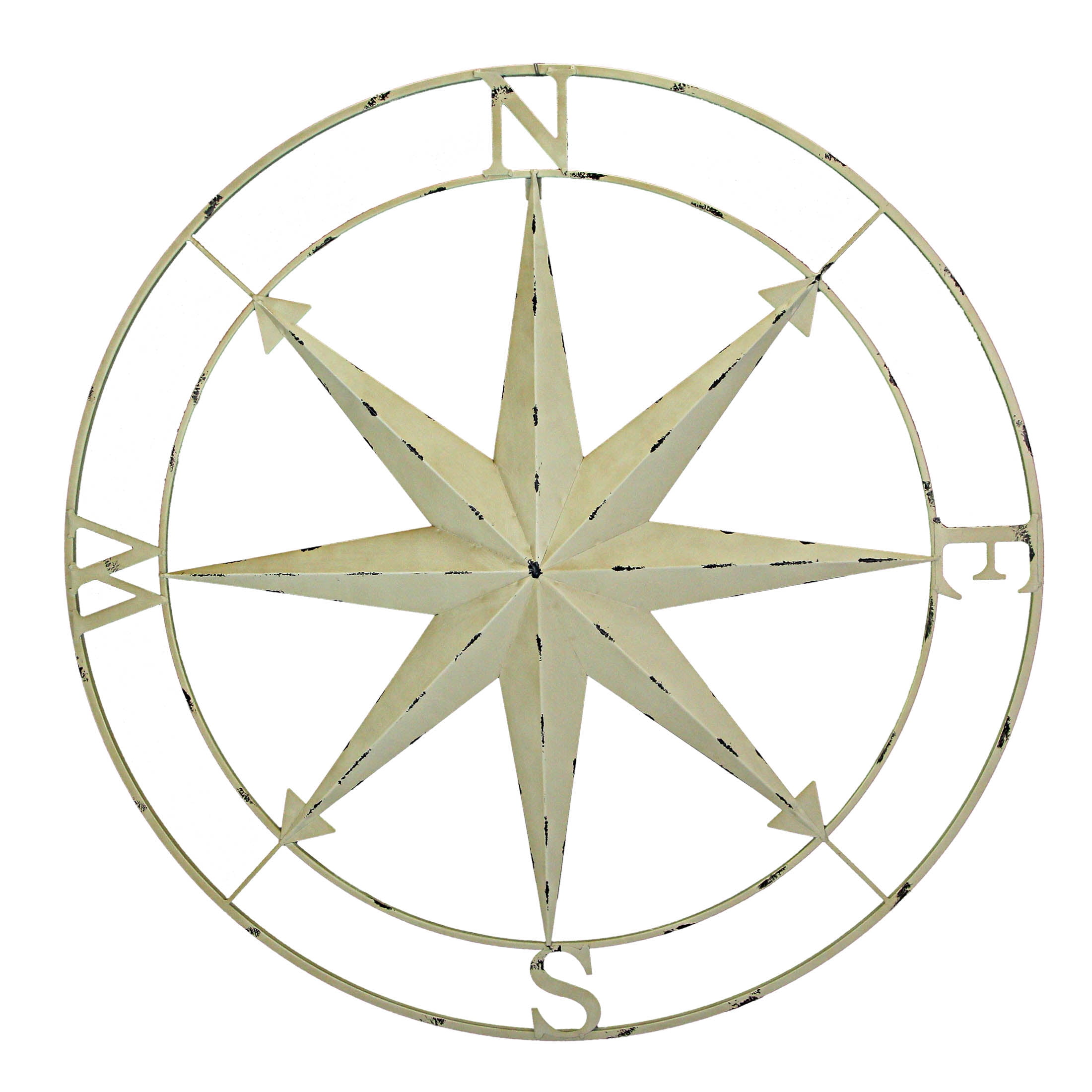 Zeckos Off-White Metal Nautical Compass Rose Wall Sculpture 39.5 inch ...