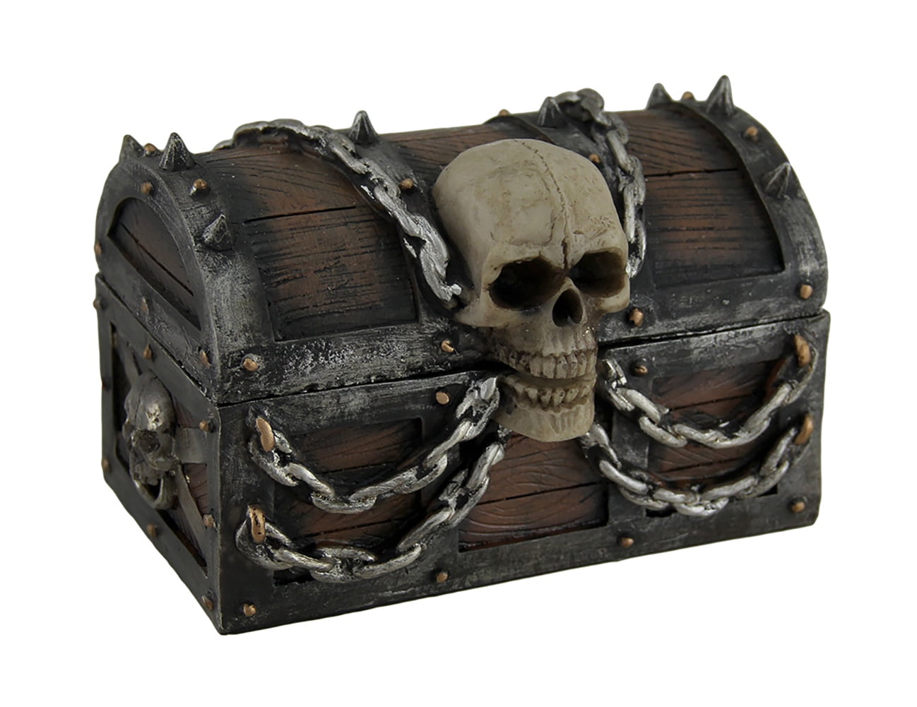 Zeckos Resin Skull & Chains Pirate's Treasure Chest Trinket Box ...