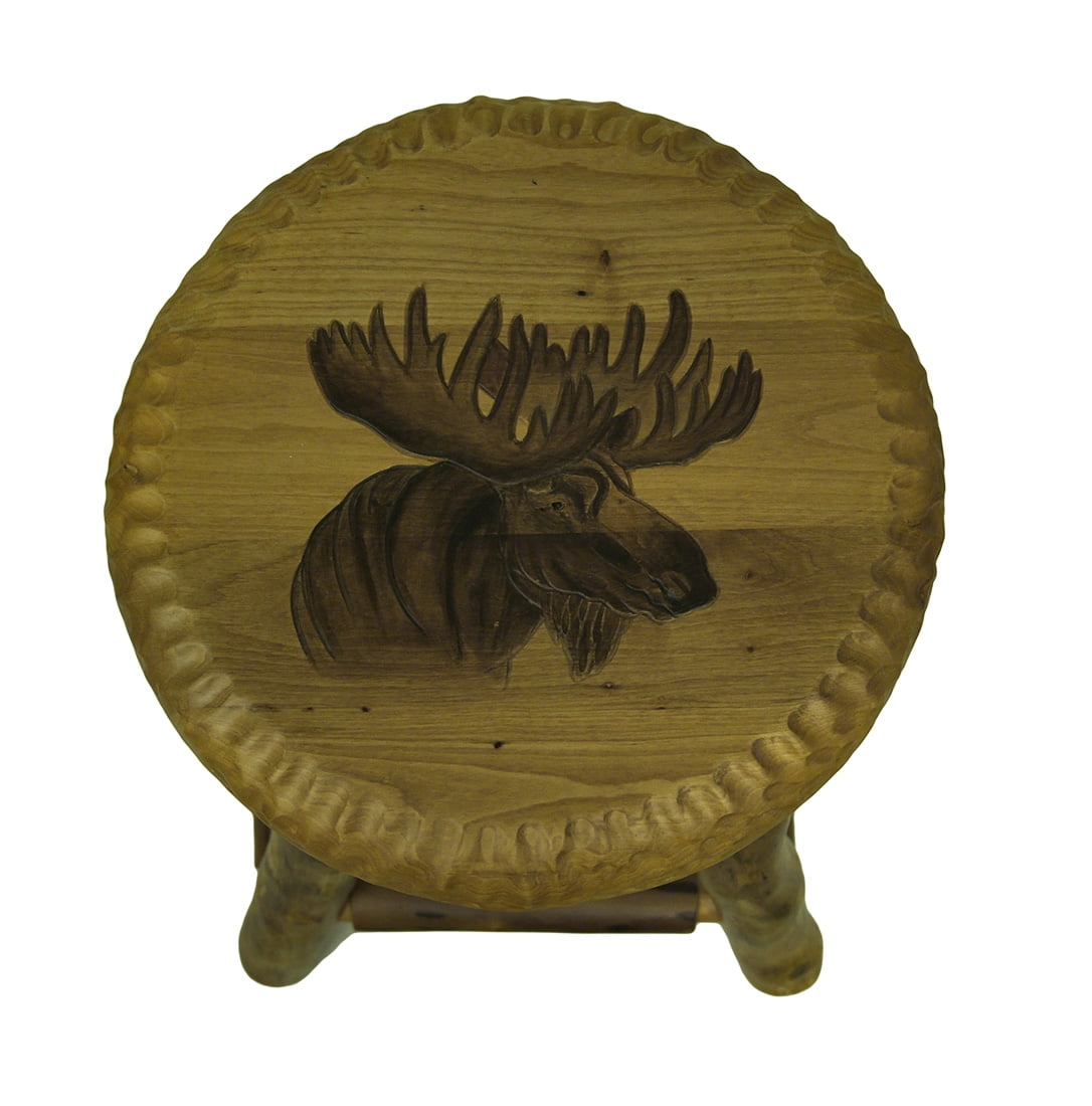 Zeckos Rustic Handcrafted Wood Carved Moose Bar Stool 24 in. - Walmart.com