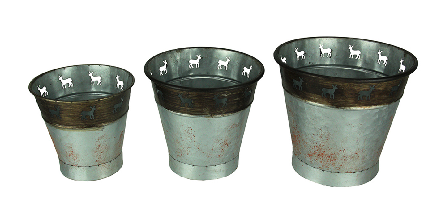 Zeckos Rustic Metal Deer Cutouts Primitive Bucket Set of 3 - Walmart.com