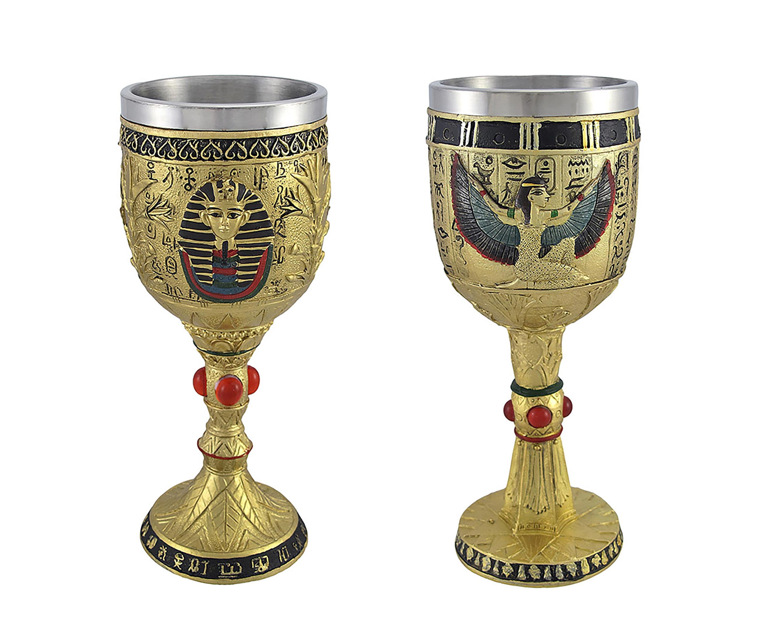 Zeckos Set of 2 Egyptian Wine Goblets Winged Isis/Pharaoh 6 oz ...