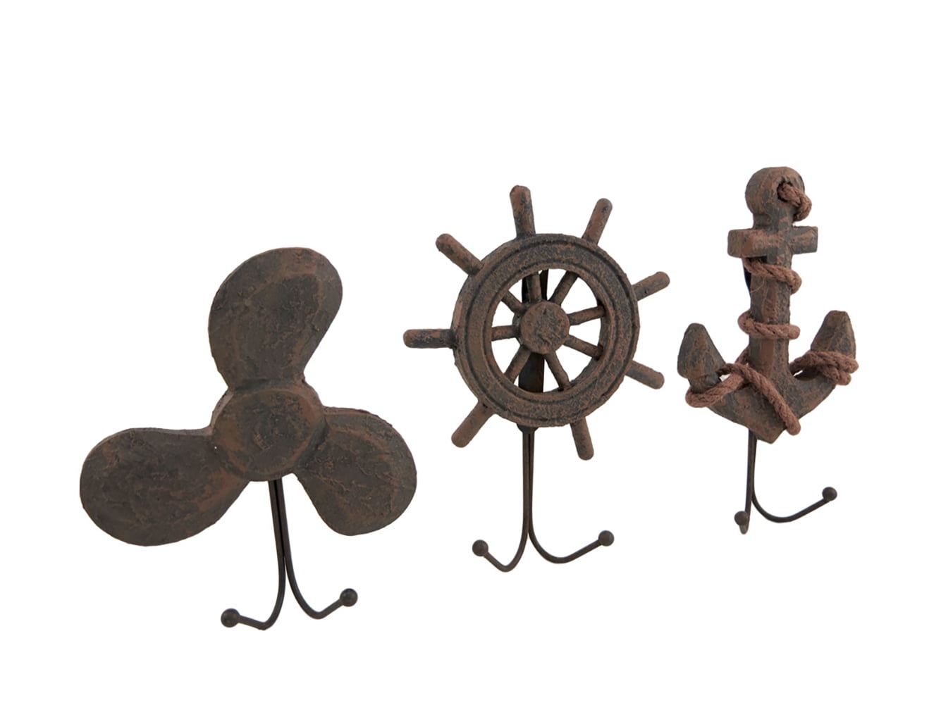 Zeckos Set of 3 Weathered Finish Anchor Prop and Wheel Nautical Wall ...