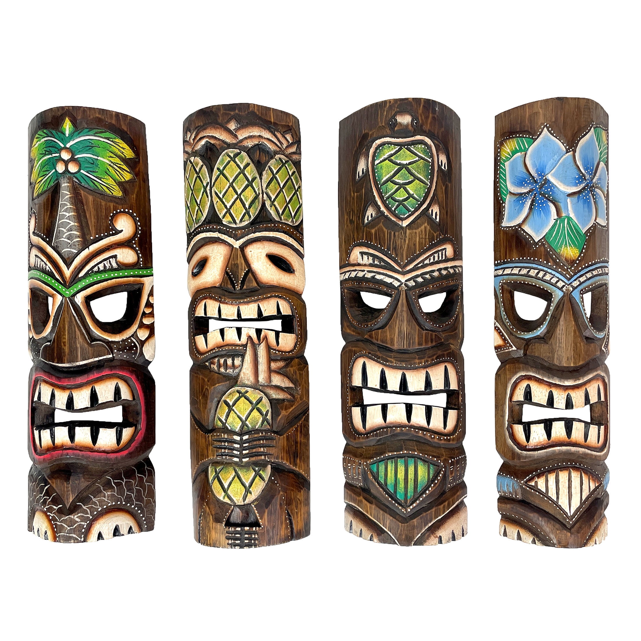 Zeckos Set of 4 Hand-Carved 20" Tiki Wall Masks – Tropical Hawaiian ...