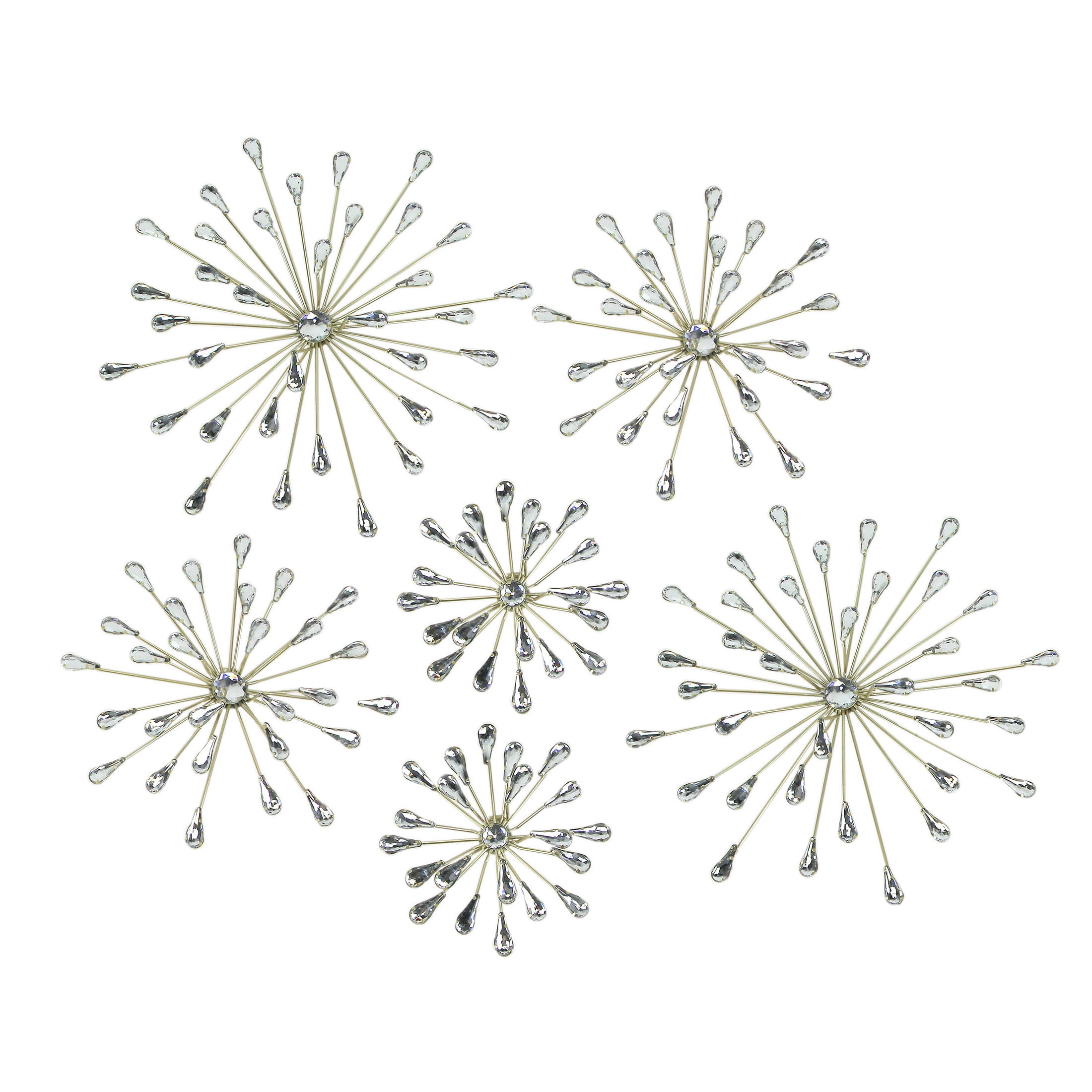 Zeckos Set of 6 Gold Finish Crystal Jeweled Rhinestone Starburst Metal ...