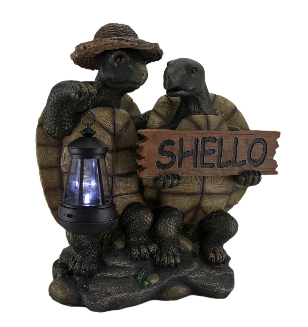 Zeckos Shello Decorative Turtle Couple Welcome Sign Statue w/Solar LED ...