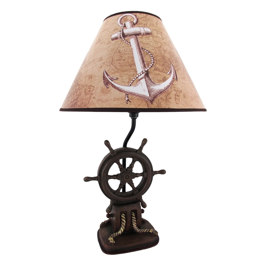 Zeckos Ship`s Wheel Nautical Boat Table Lamp with Anchor Shade ...
