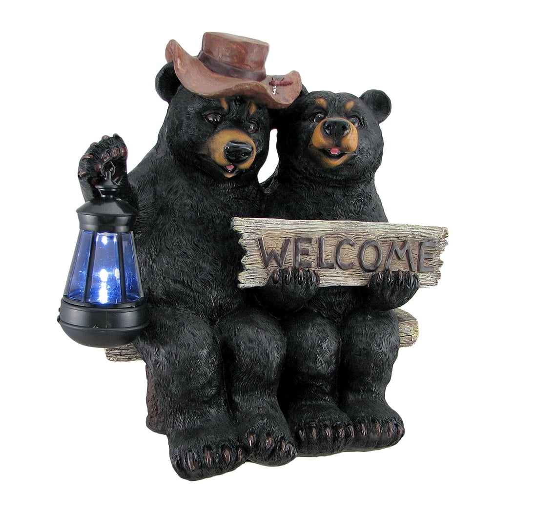 Zeckos So Happy Together Black Bear Couple Solar Welcome Statue ...