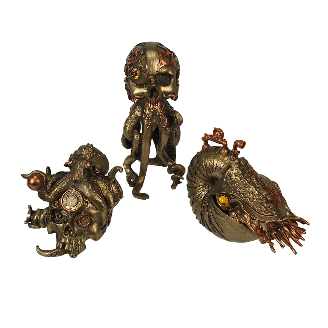 Zeckos Steampunk Nautilus & Octopus Skull Statues, Bronzed Oceanic ...