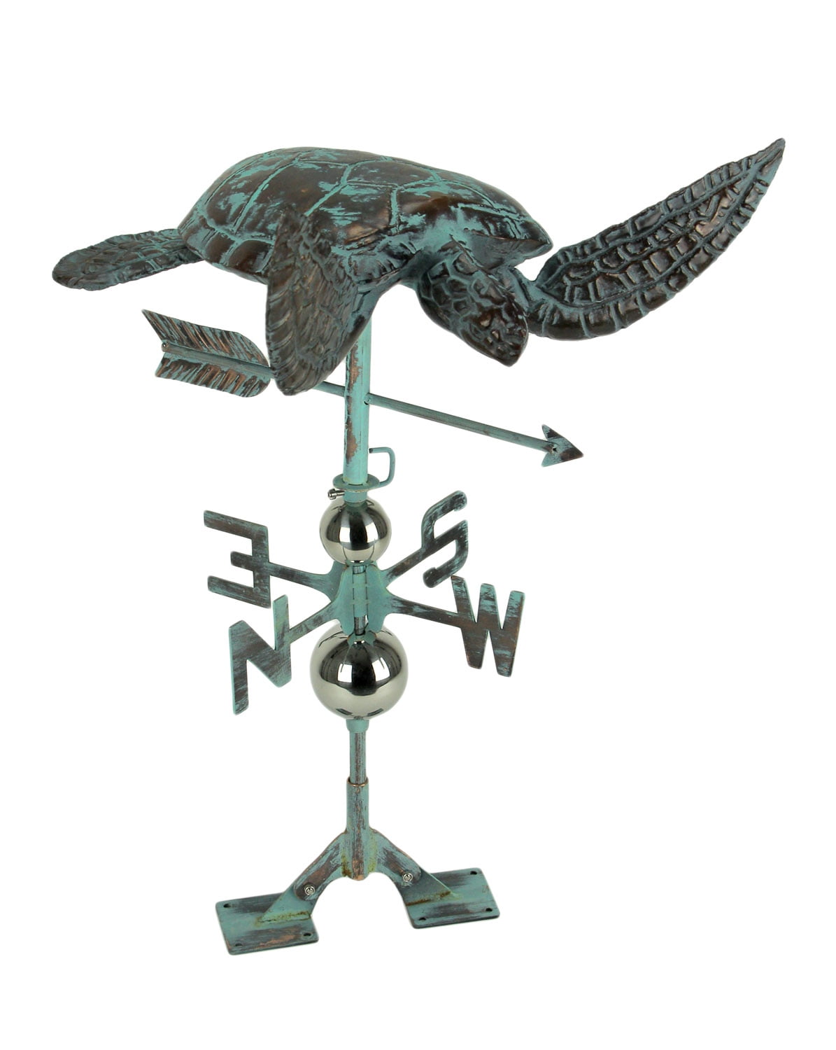 Zeckos Verdigris Patina Metal Sea Turtle Weathervane with Roof Mount ...