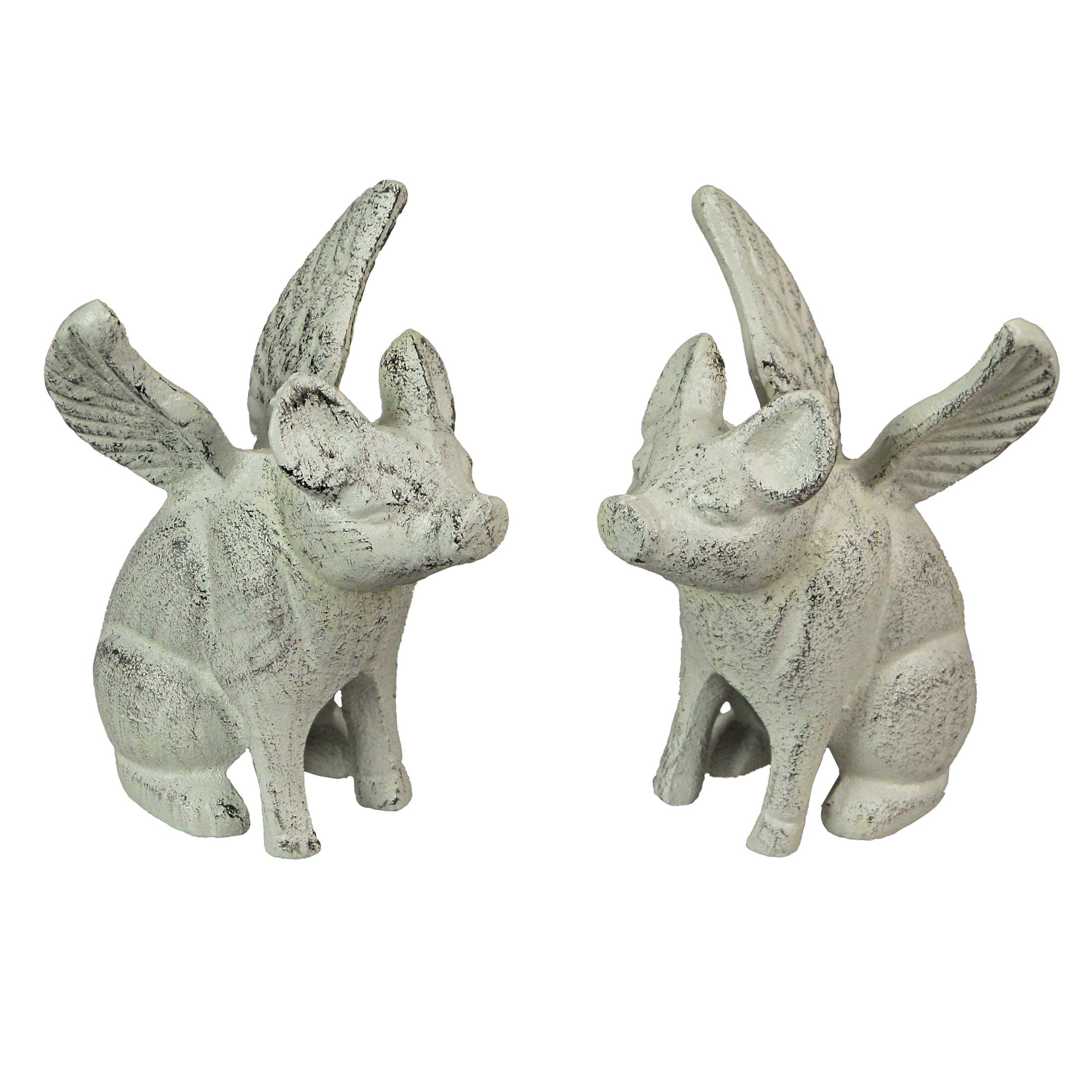 Zeckos White Cast Iron Flying Pig Bookends Home Decor Set of 2 ...
