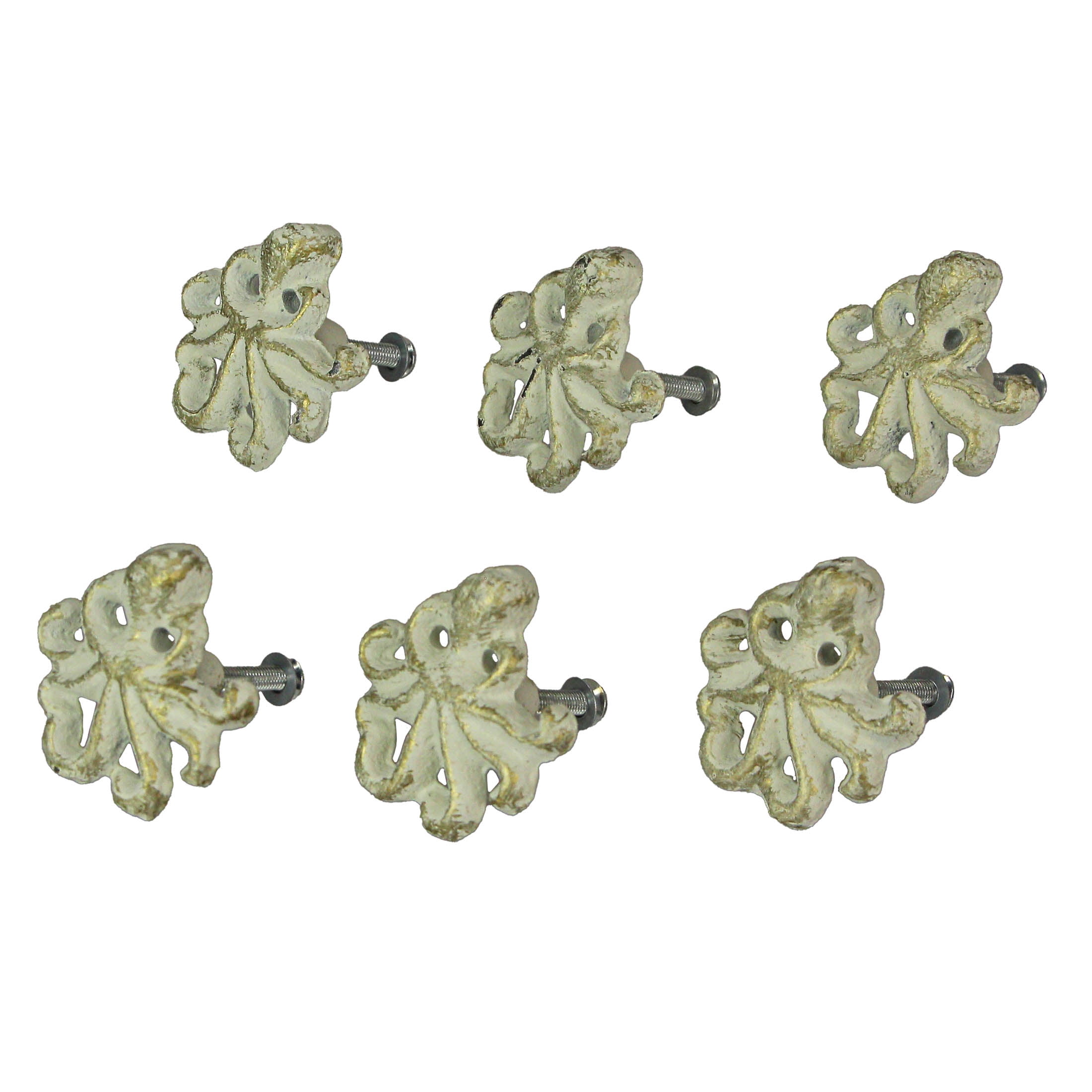 Zeckos White Cast Iron Octopus Drawer Pulls Cabinet Knob Set of 6 ...