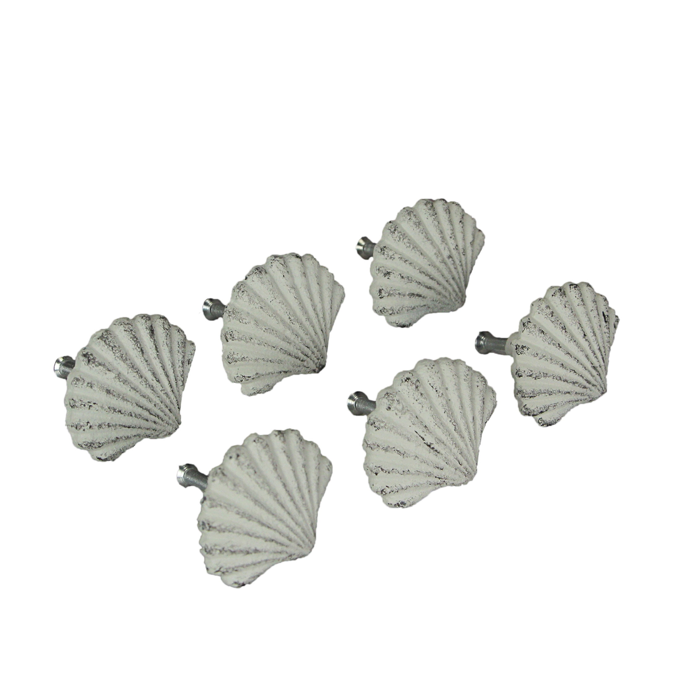 Zeckos White Cast Iron Scallop Seashell Cabinet Drawer Pulls Set of 6 ...