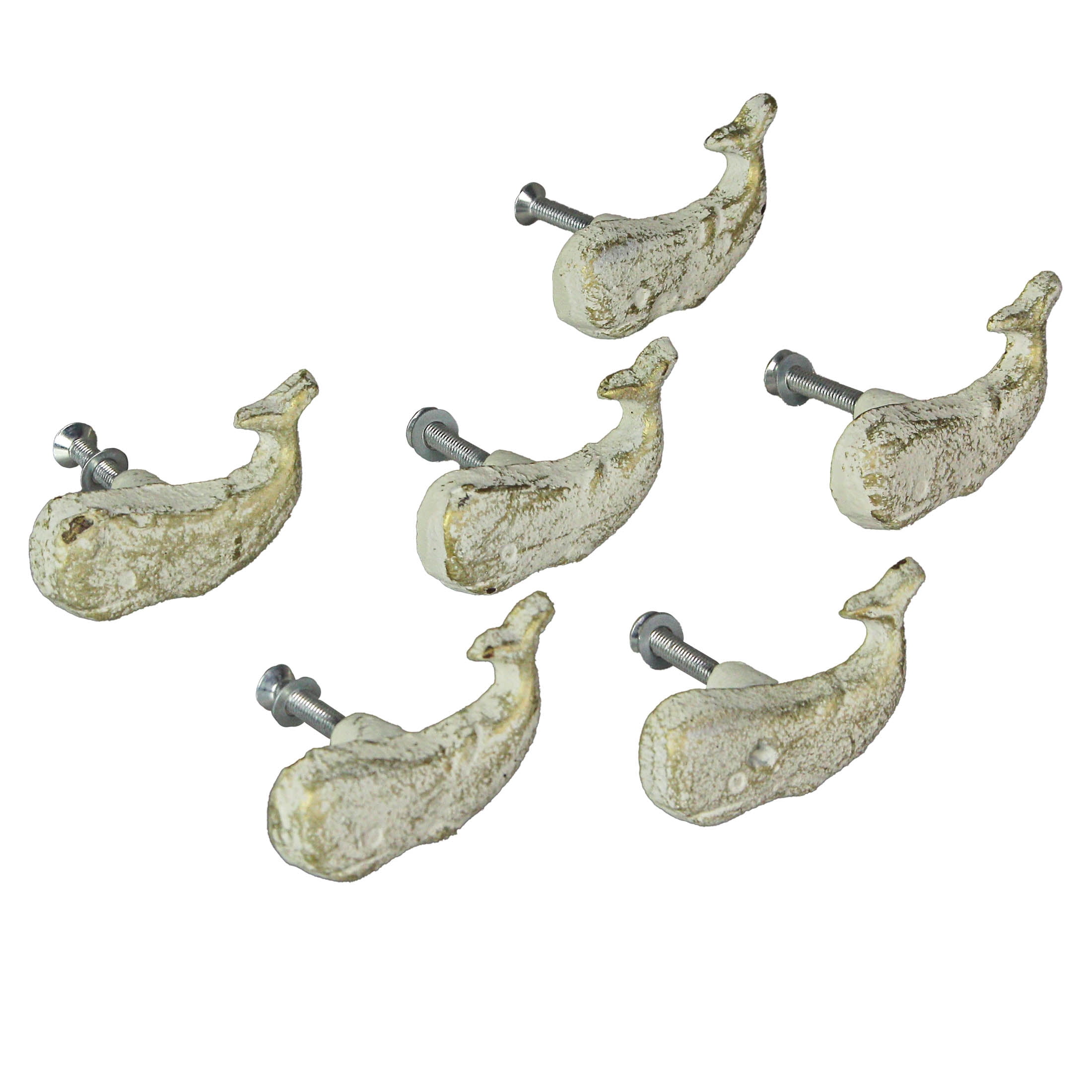 Zeckos White Cast Iron Whale Nautical Cabinet Drawer Pull Set of 6 ...