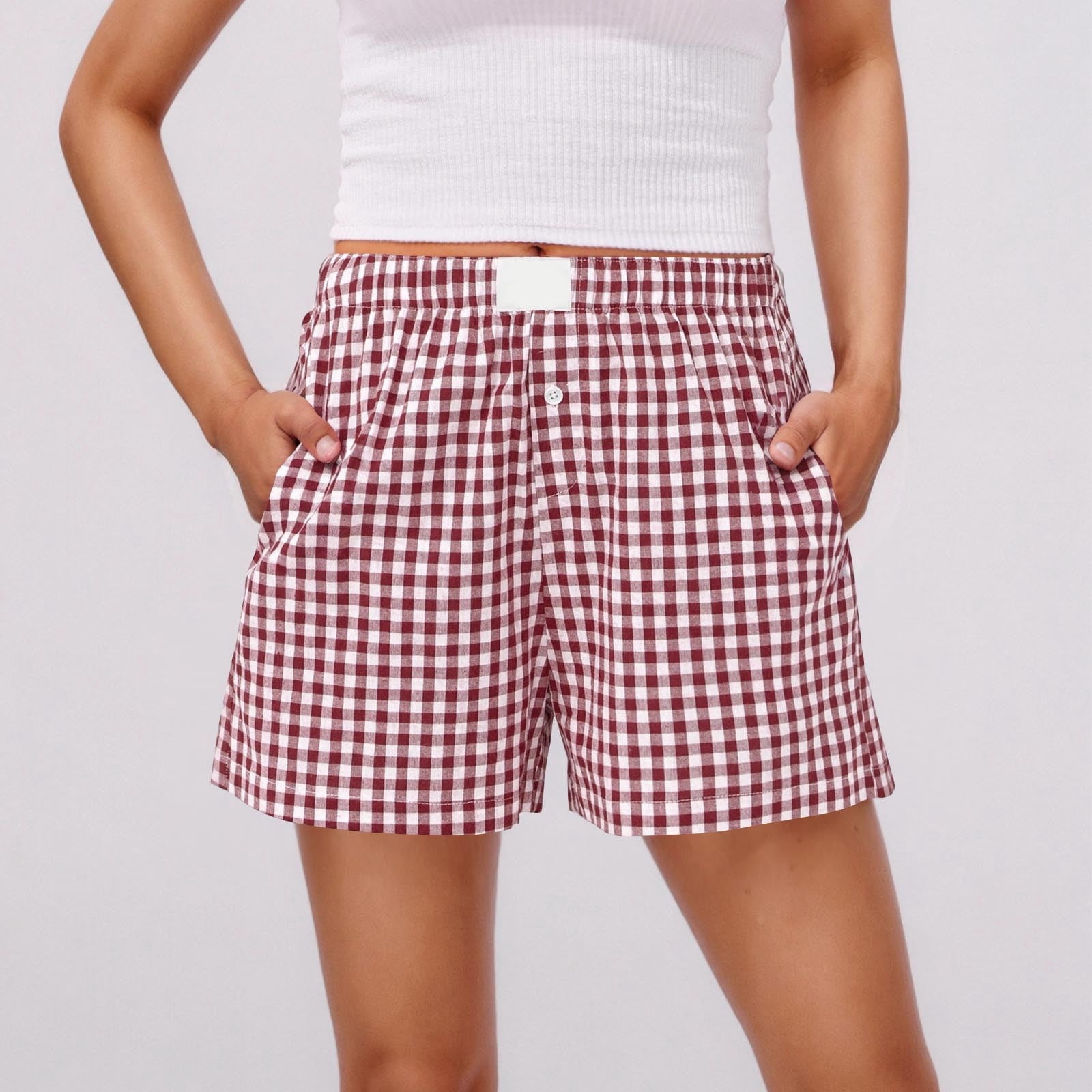 Zedker Casual High Waist Womens Shorts with Stylish Plaid Print ...