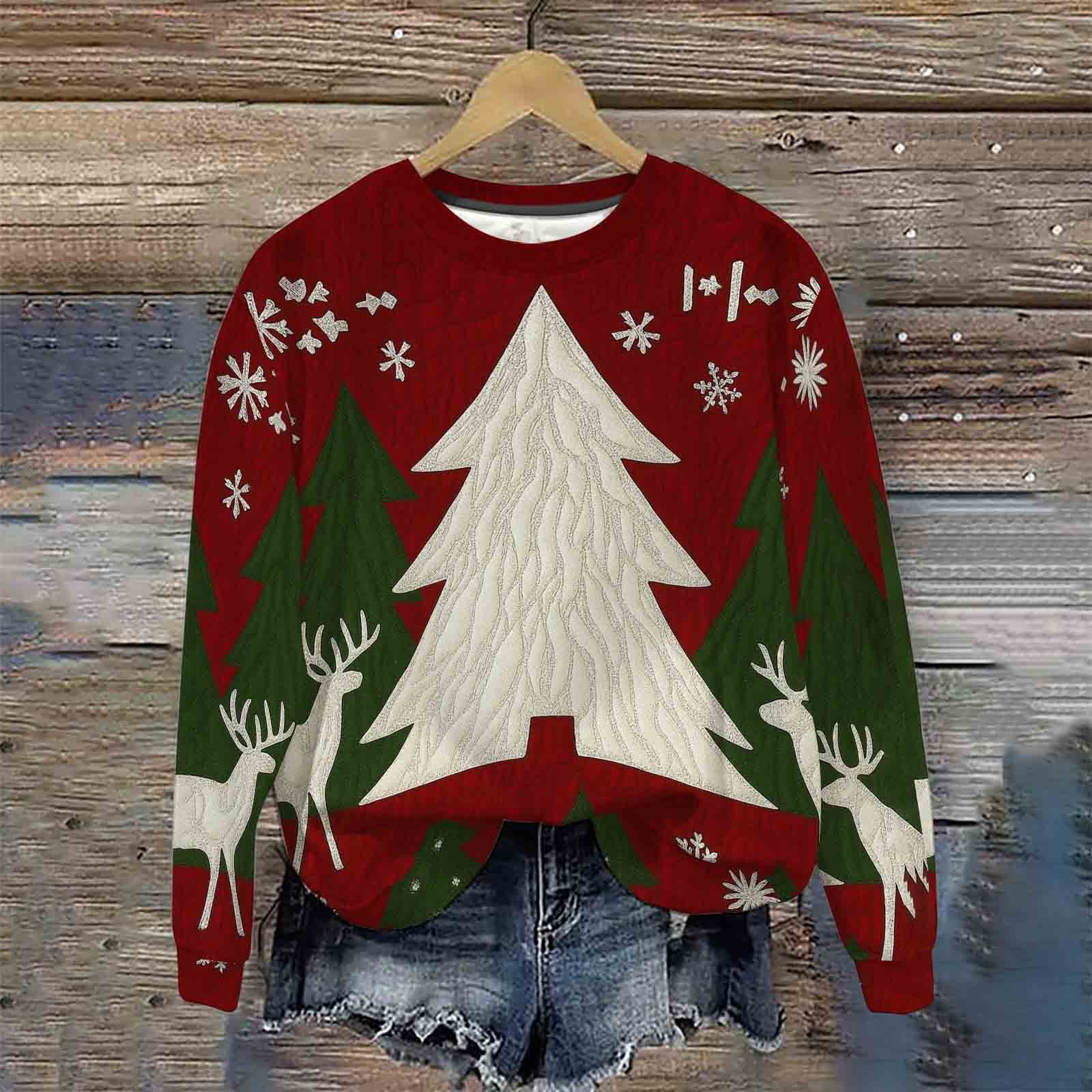 Zedker Christmas Women Sweater Classic Santa Print Holiday Knitted ...