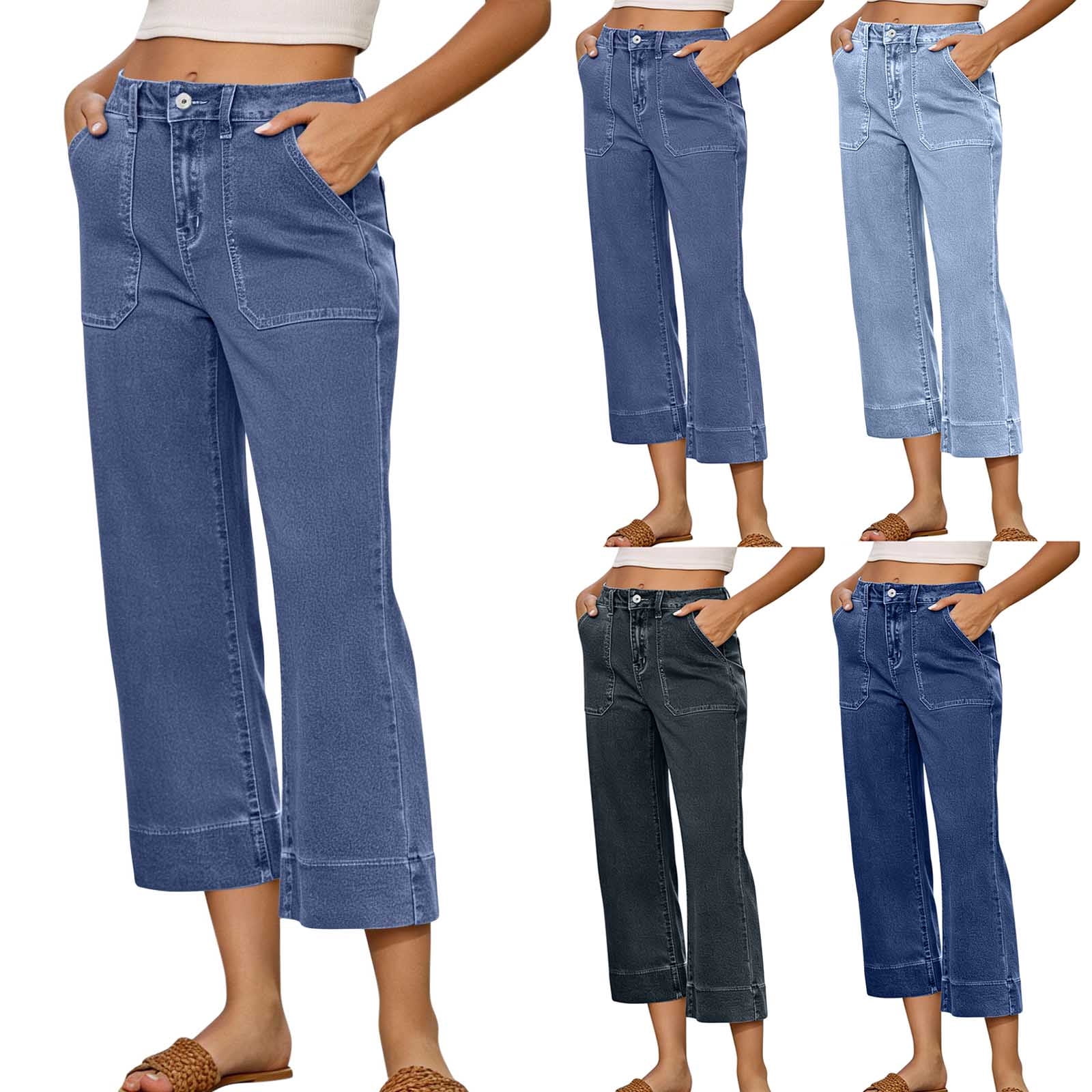 Zedker Fashion Capri Jeans forWomen Mid Rise Straight Leg Casual ...