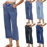 Zedker Fashion Capri Jeans forWomen Mid Rise Straight Leg Casual ...