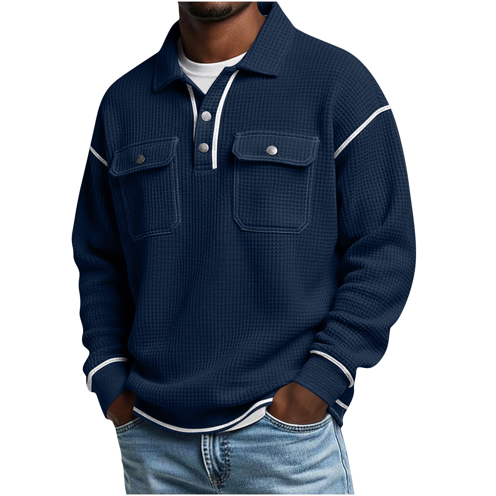 Zedker Fashion Check Knitted Lapel Collar Long Sleeve Shirts for Men ...