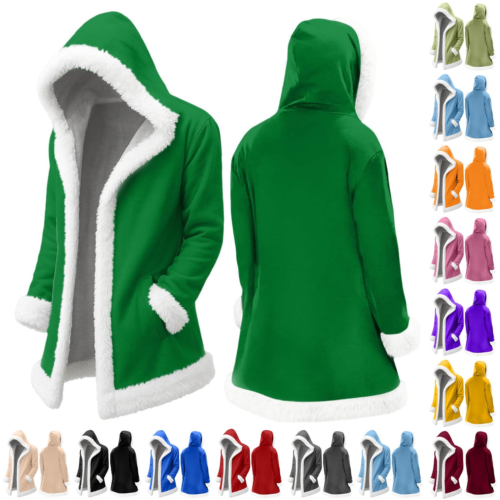 Zedker Funny Hoodies for Men Faux Fur Trim Fleece Jacket Long Cardigan ...