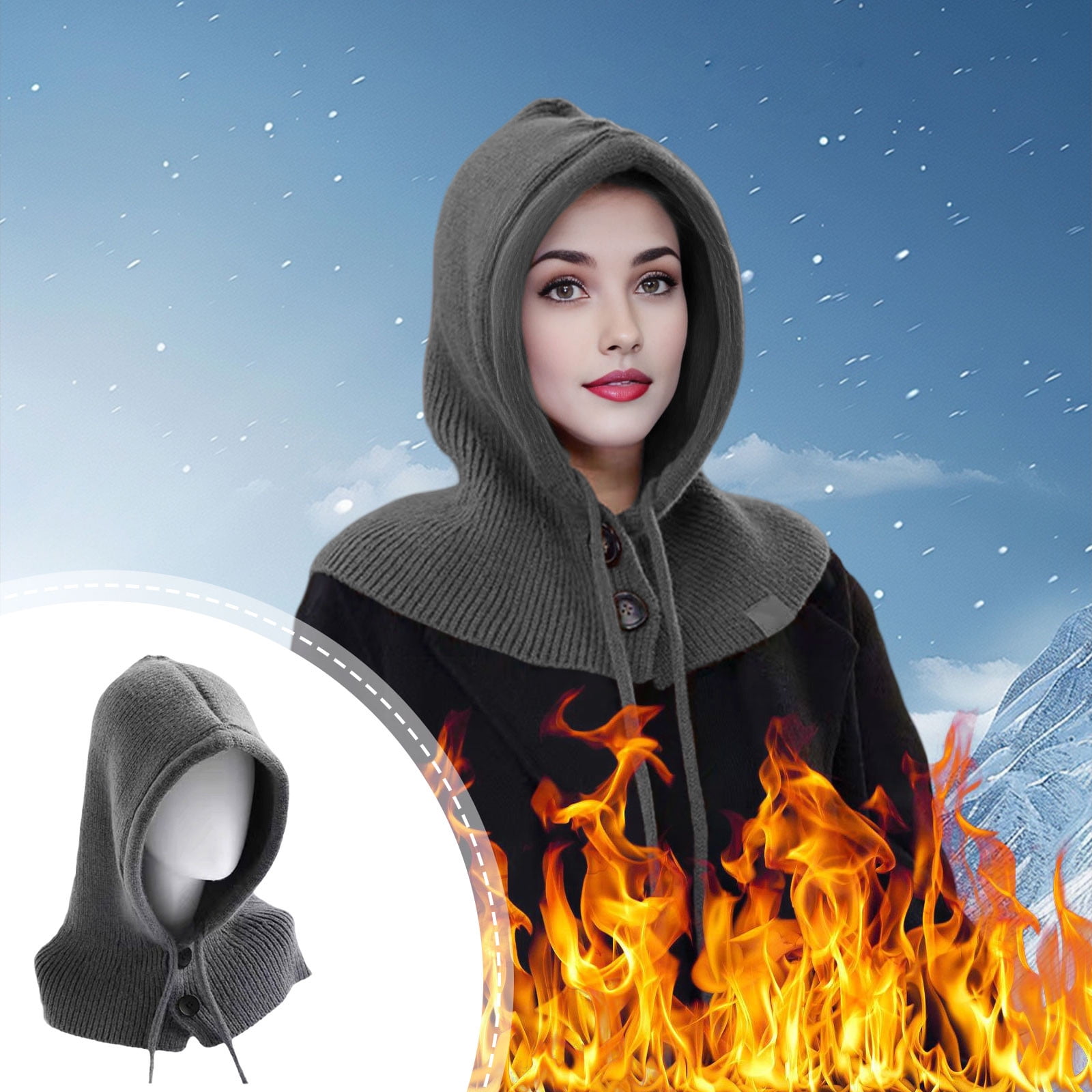 Zedker Knitted Hooded Shawl Hand Knitted Hooded Shawl W/Drawstrings ...