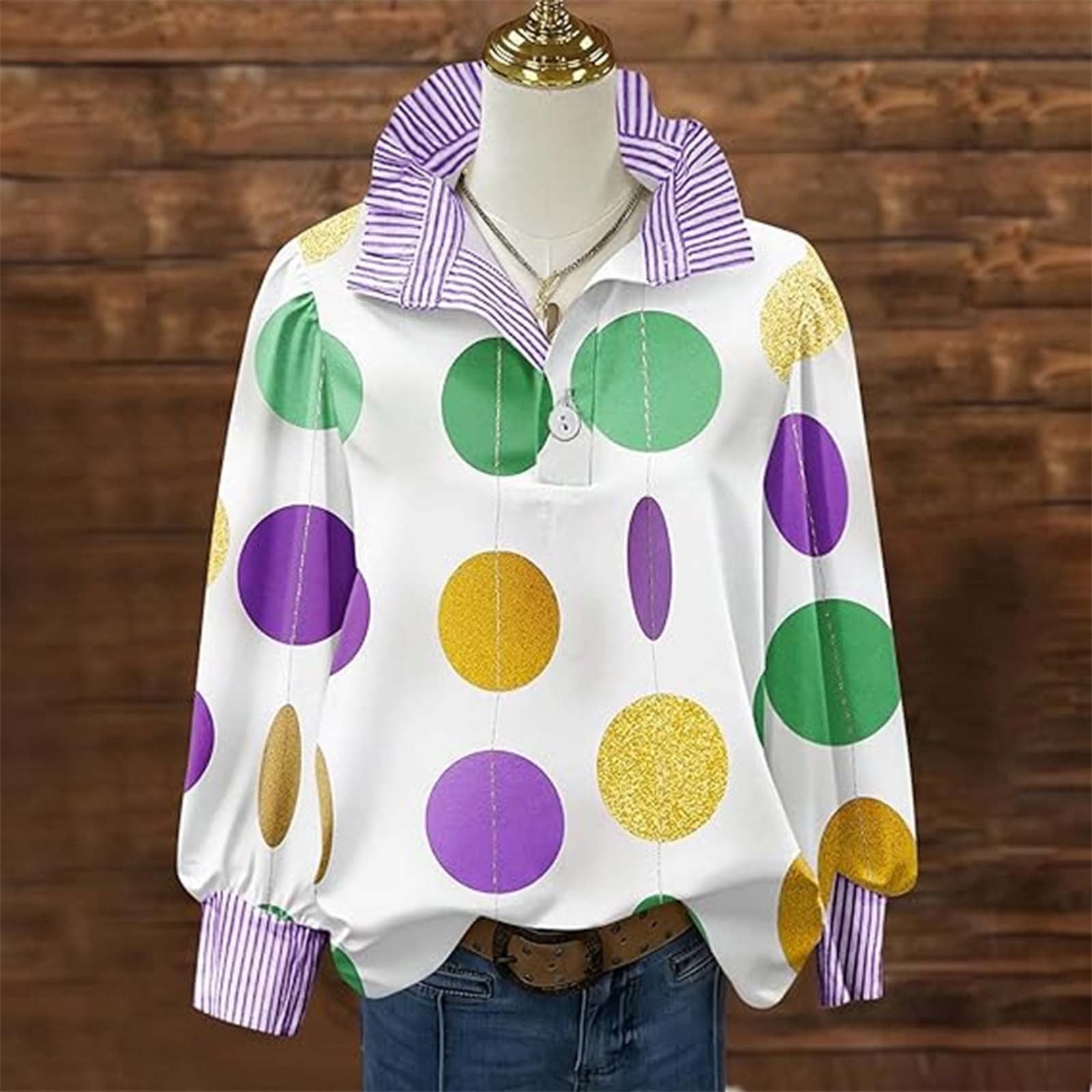 Zedker Mardi Gras Shirts for Women 2026 Masquerade Costume Color Bead ...