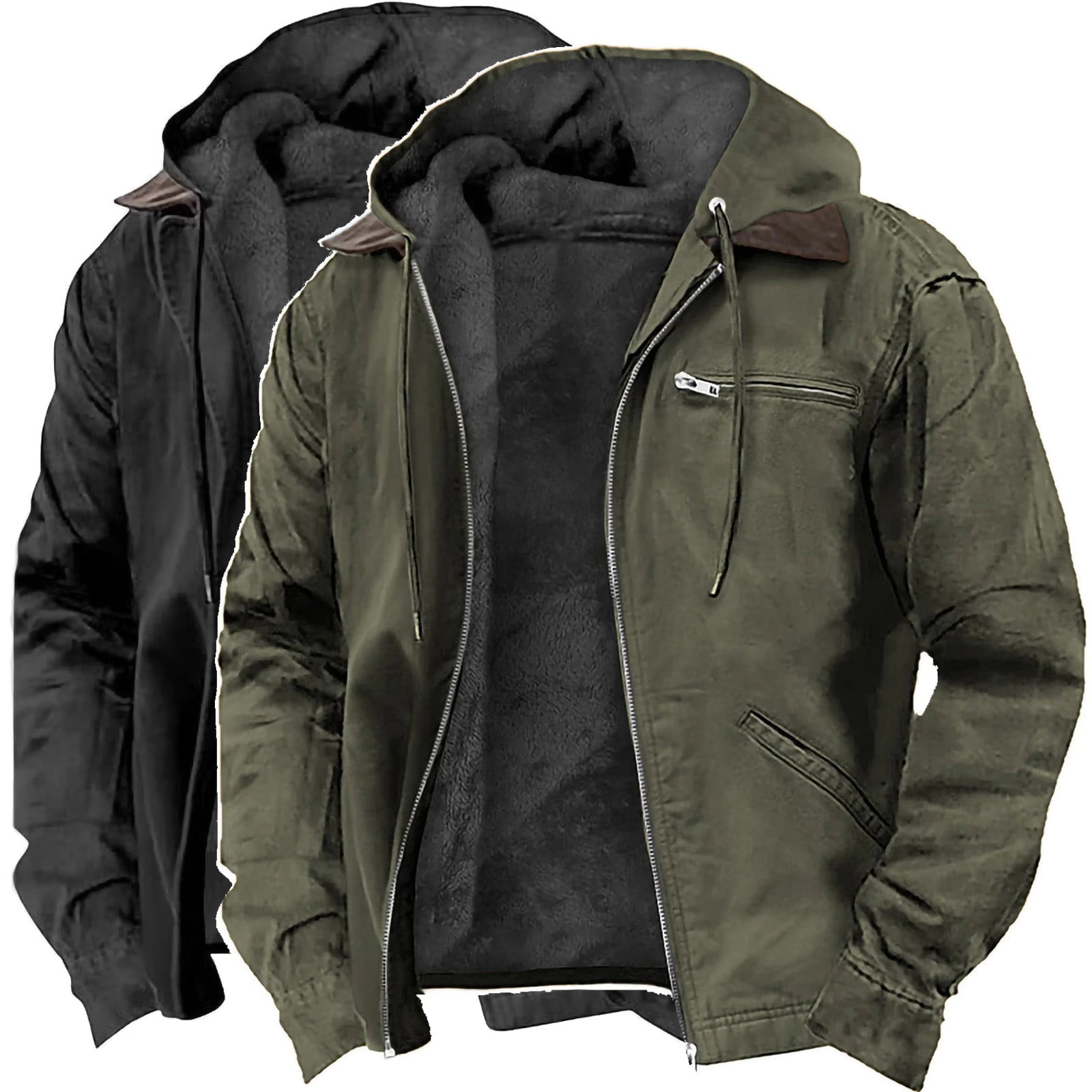Zedker Men's Winter Jackets With Multi Pockets Cotton Thick Warm Fleece ...