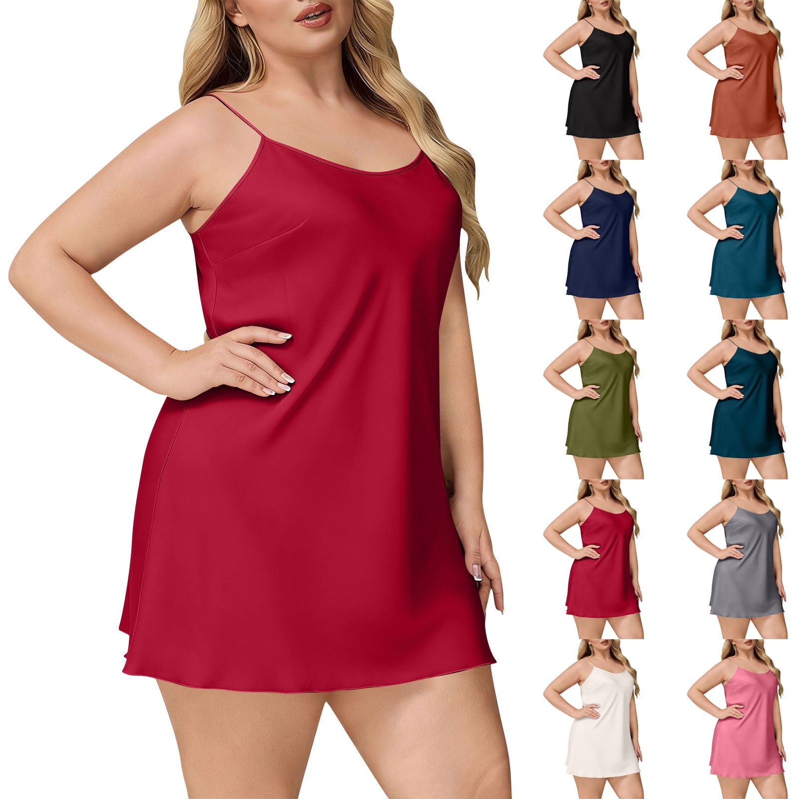 Zedker Plus Size Satin Nightgown for Women A-Line Mini Slip Dress ...