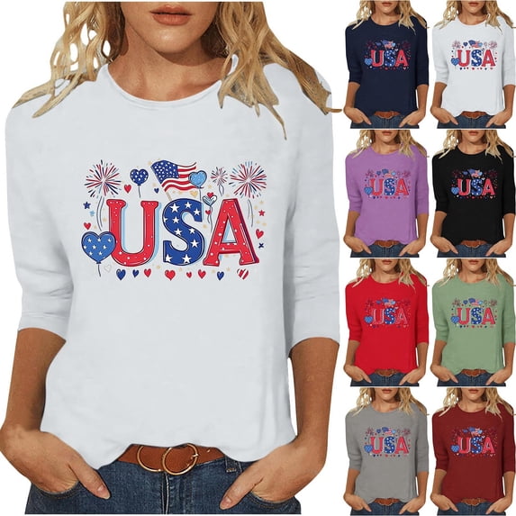 Zedker Shirts for Women American Flag Tee USA Patriotic Independence ...