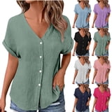 Zedker Shirts for Women Button Up Short Sleeve Casual Ladies Shirt ...