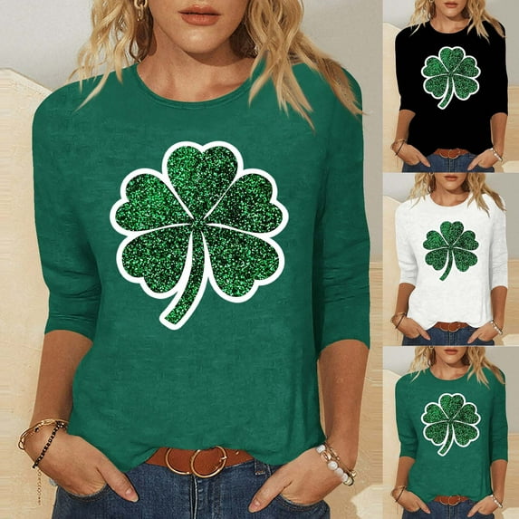 Zedker St Patricks Day Long Sleeve Shirt for Women Shamrock Clover Love ...