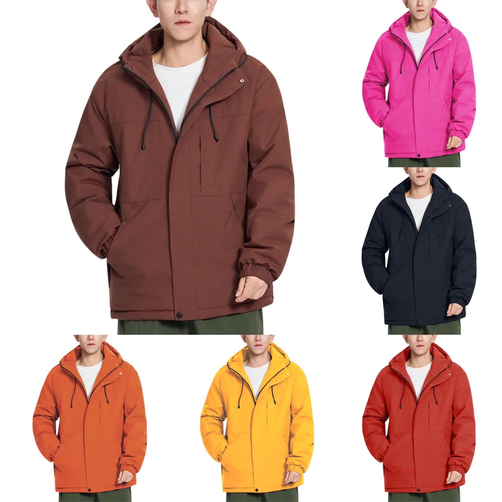 Zedker Winter Coats for Men Zipper Drawstring Fleece Jacket Long Sleeve ...