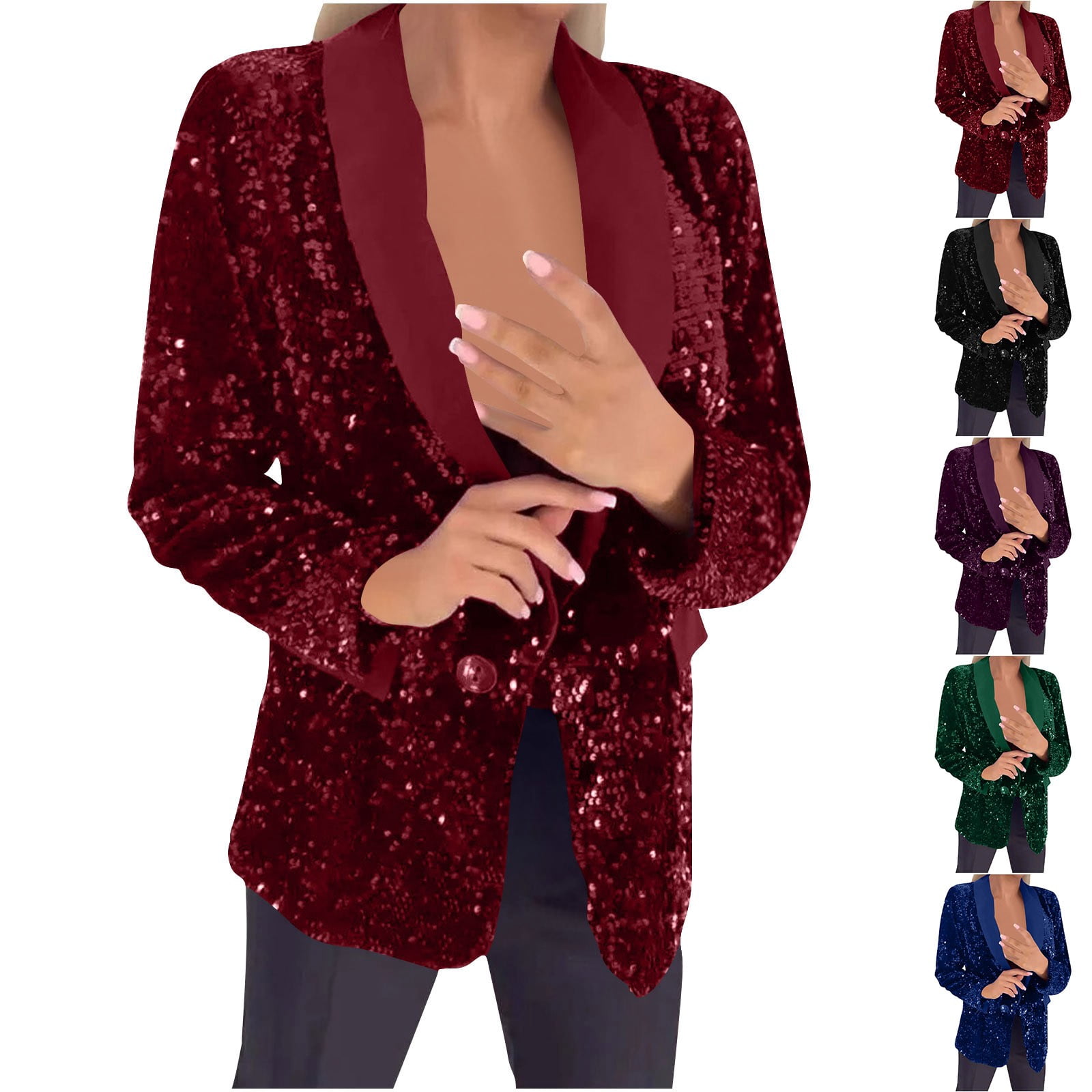 Zedker Women's Sequin Cardigan Long Sleeve Open Front Velvet Sparkle ...